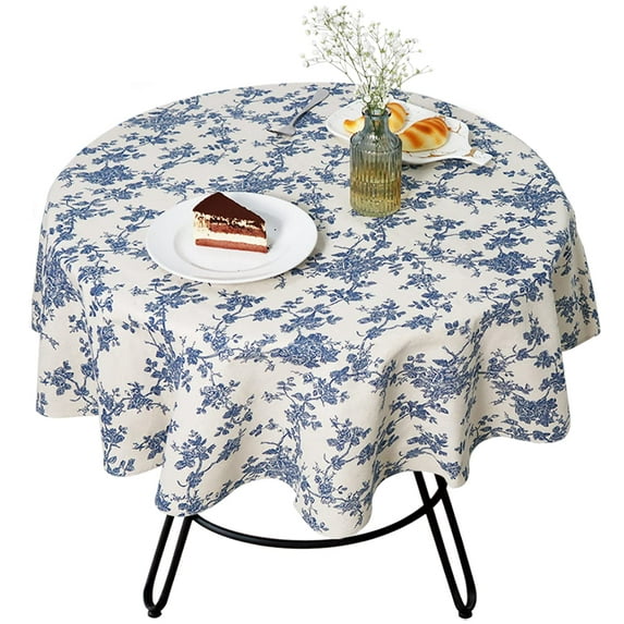 Farmhouse round tablecloth 55 inch, cotton linen vintage floral table ...