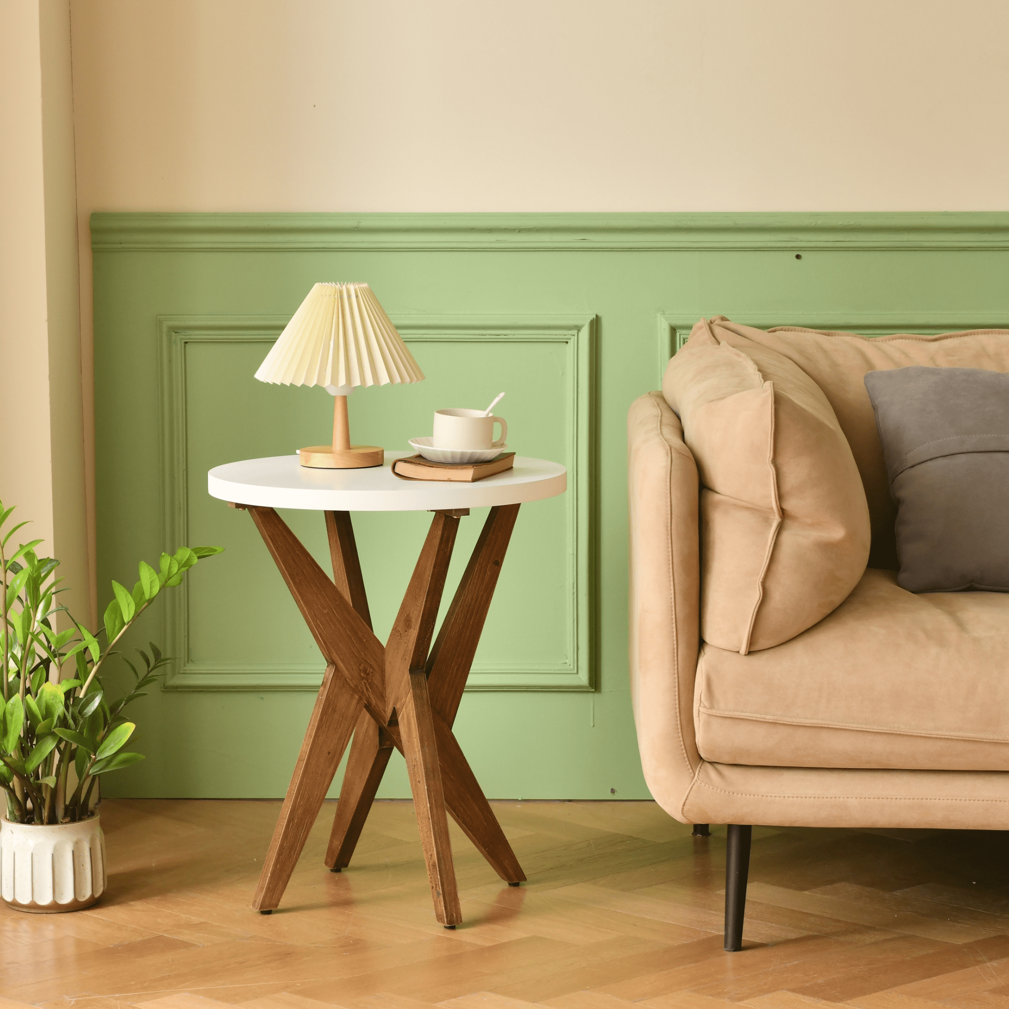 Farmhouse-style Solid Wood Crossed Legs Round Table, Boho Small Side ...