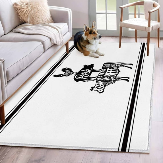 Farmhouses Animal Area Rugs 4x6 ft Cow Pig Chicken Animal Stripes Text ...