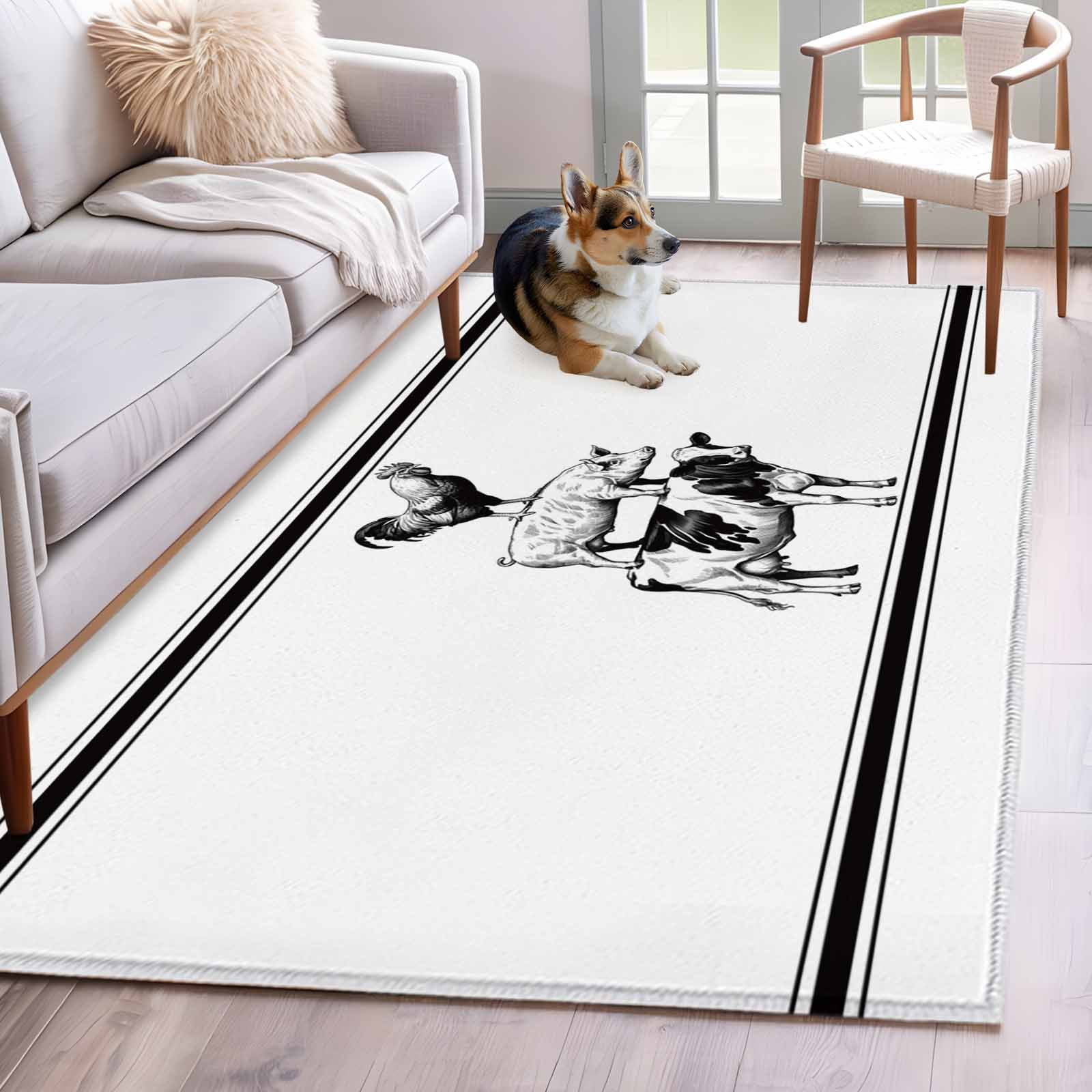 Farmhouses Animal Area Rugs 4x6 ft Cow Pig Chicken Animal Stripes ...