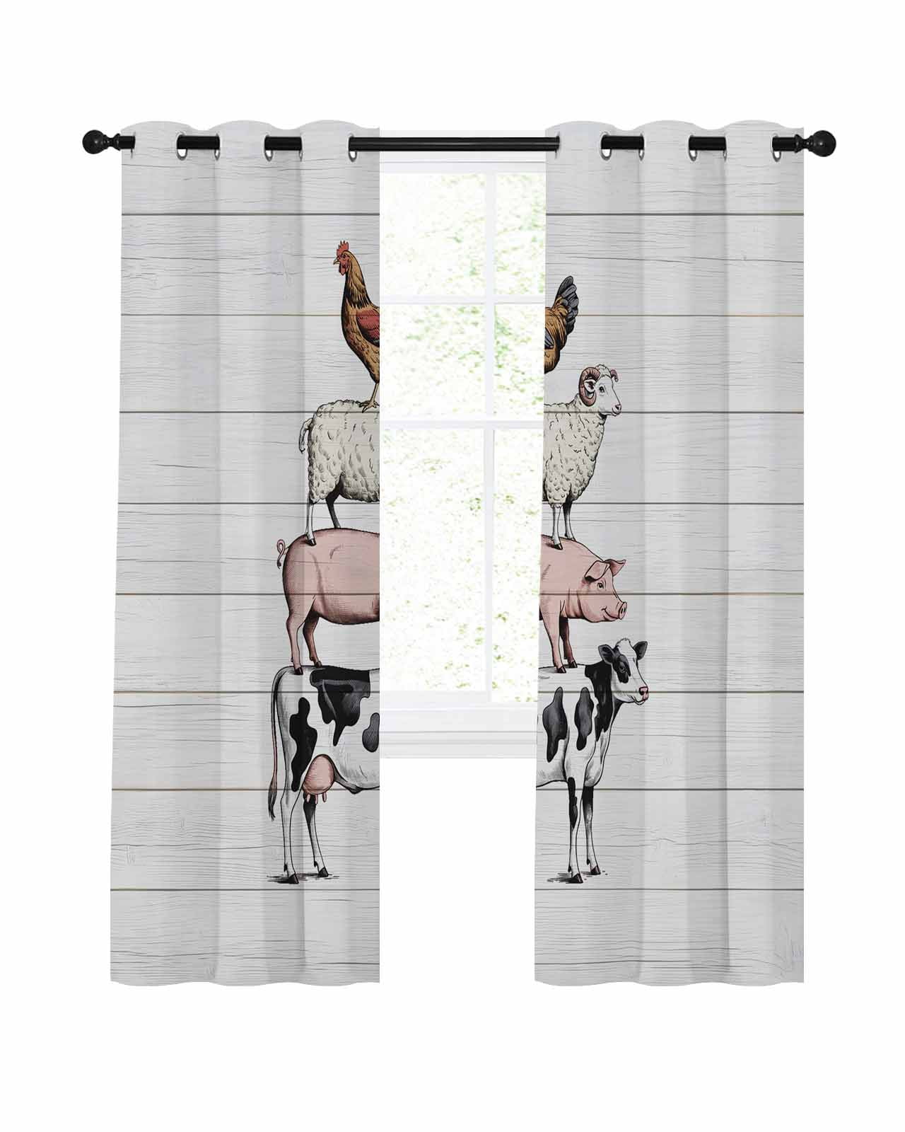 Farmhouses Animal Blackout Curtains 96 Inch Length Cow Sheep Pig ...