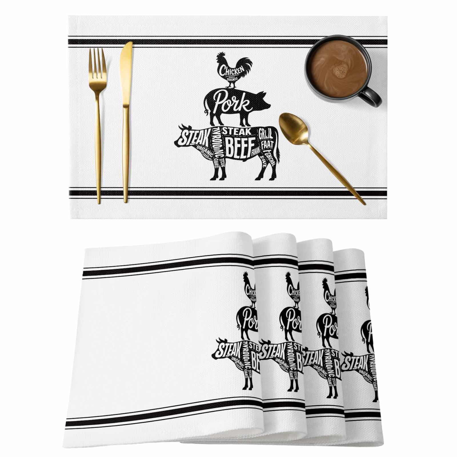 Farmhouses Animal Placemats Set of 4 Cow Pig Chicken Animal Stripes ...