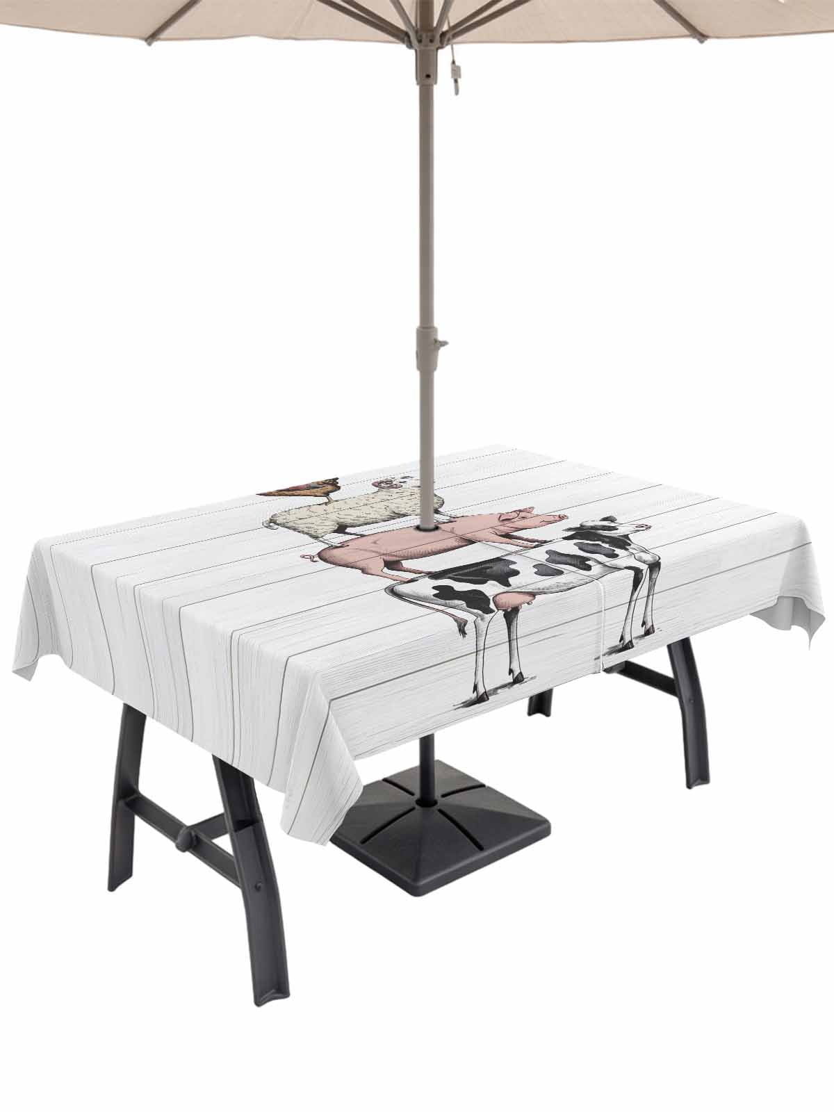 Farmhouses Animal Rectangle Outdoor Tablecloth with Umbrella Hole Cow ...