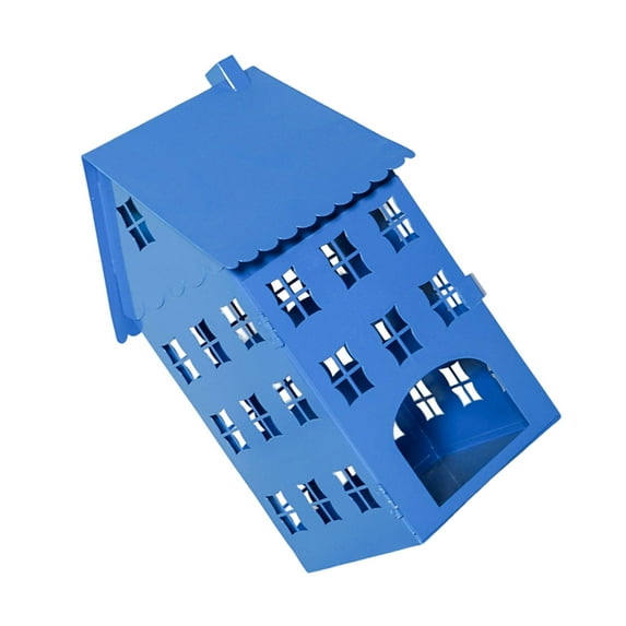 Farmhouses Blue Metal Hollowout Ice House Shape Tealight Holder for or ...