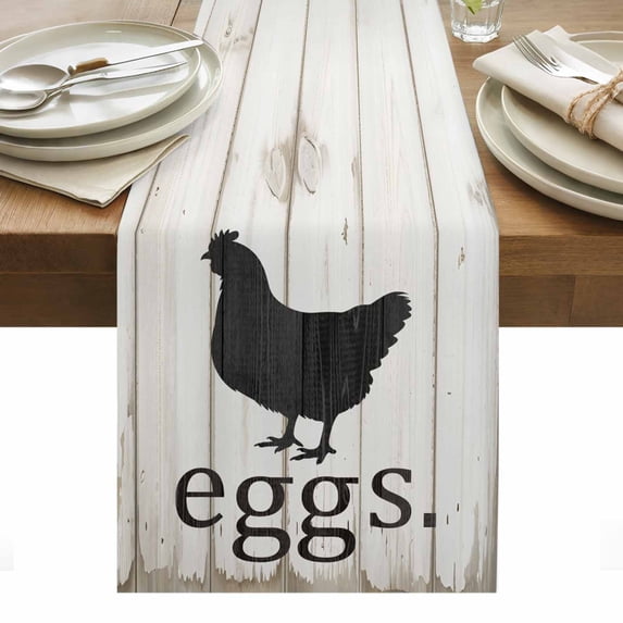 Farmhouses Chickens Table Runner 13 x 72 Inch, Animal Silhouettes Eggs ...