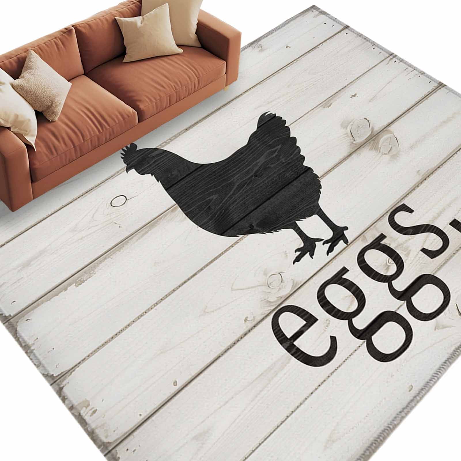 Farmhouses Chickens Washable Area Rug 5 x 7 ft Animal Silhouettes Eggs ...