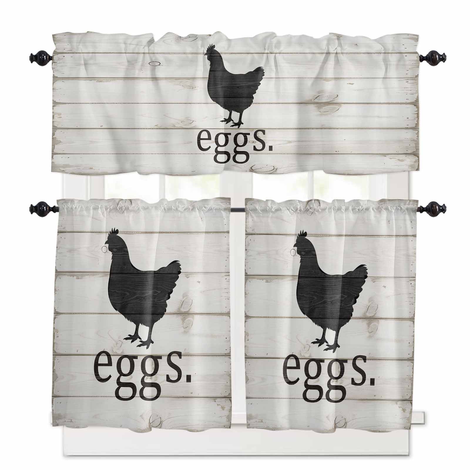 Farmhouses Chickens Window Curtains Valance Set of 3 Animal Silhouettes ...