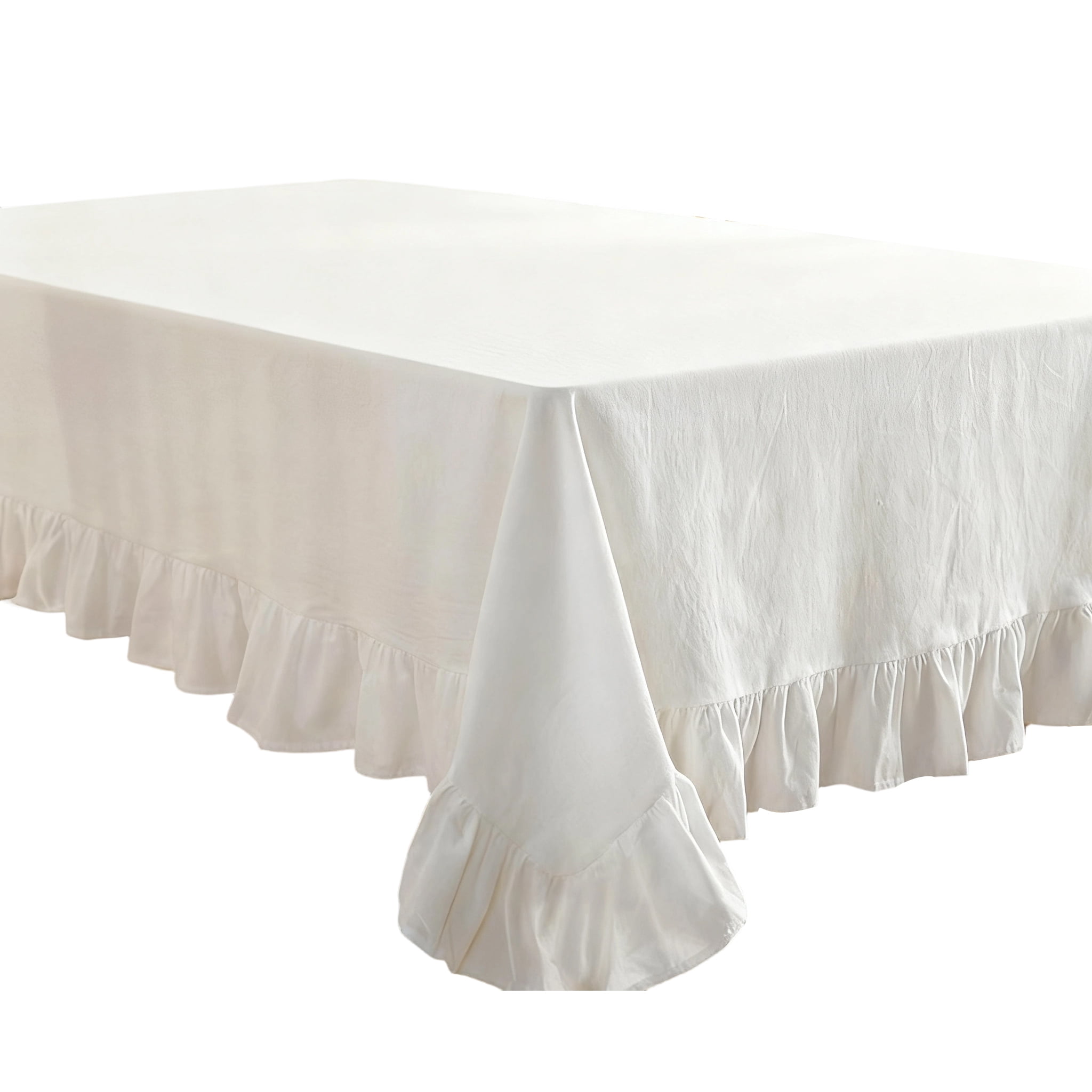 Farmhouses Cotton Dining Table Cover With Ruffled Edges Design Stain ...