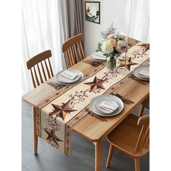 Farmhouses Country Stars Berries Table Runner 90 Inches Long, Retro ...