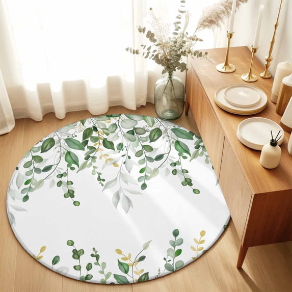 Farmhouses Green Grass Eucalyptus Leaves Round Rug 3ft Spring Plant ...