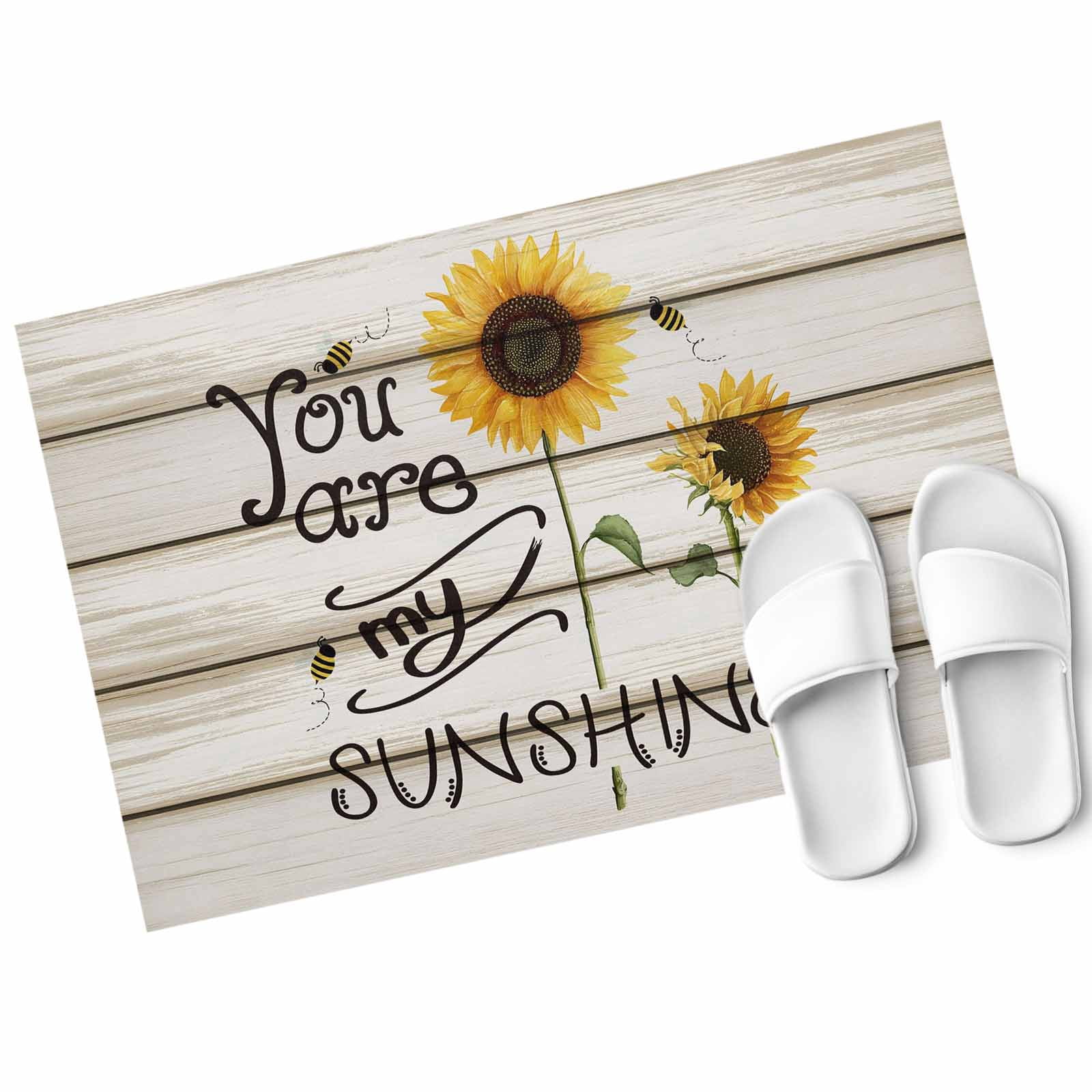 Farmhouses Sunflowers Door Mat You Are My Sunshine Beige Wood Grain Non ...