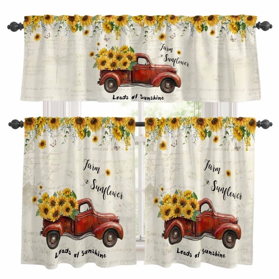 Farmhouses Sunflowers Kitchen Curtains Valances and Tiers 3pcs Retro ...