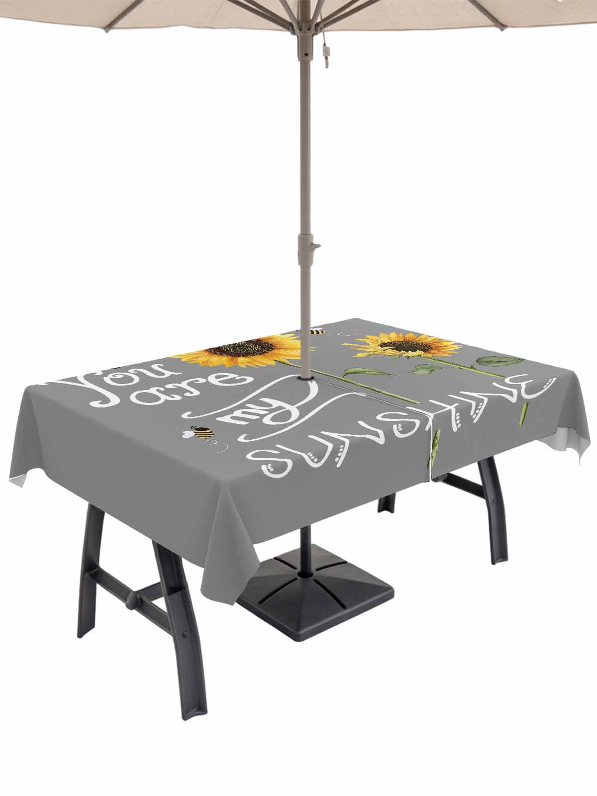 Farmhouses Sunflowers Rectangle Outdoor Tablecloth with Umbrella Hole ...
