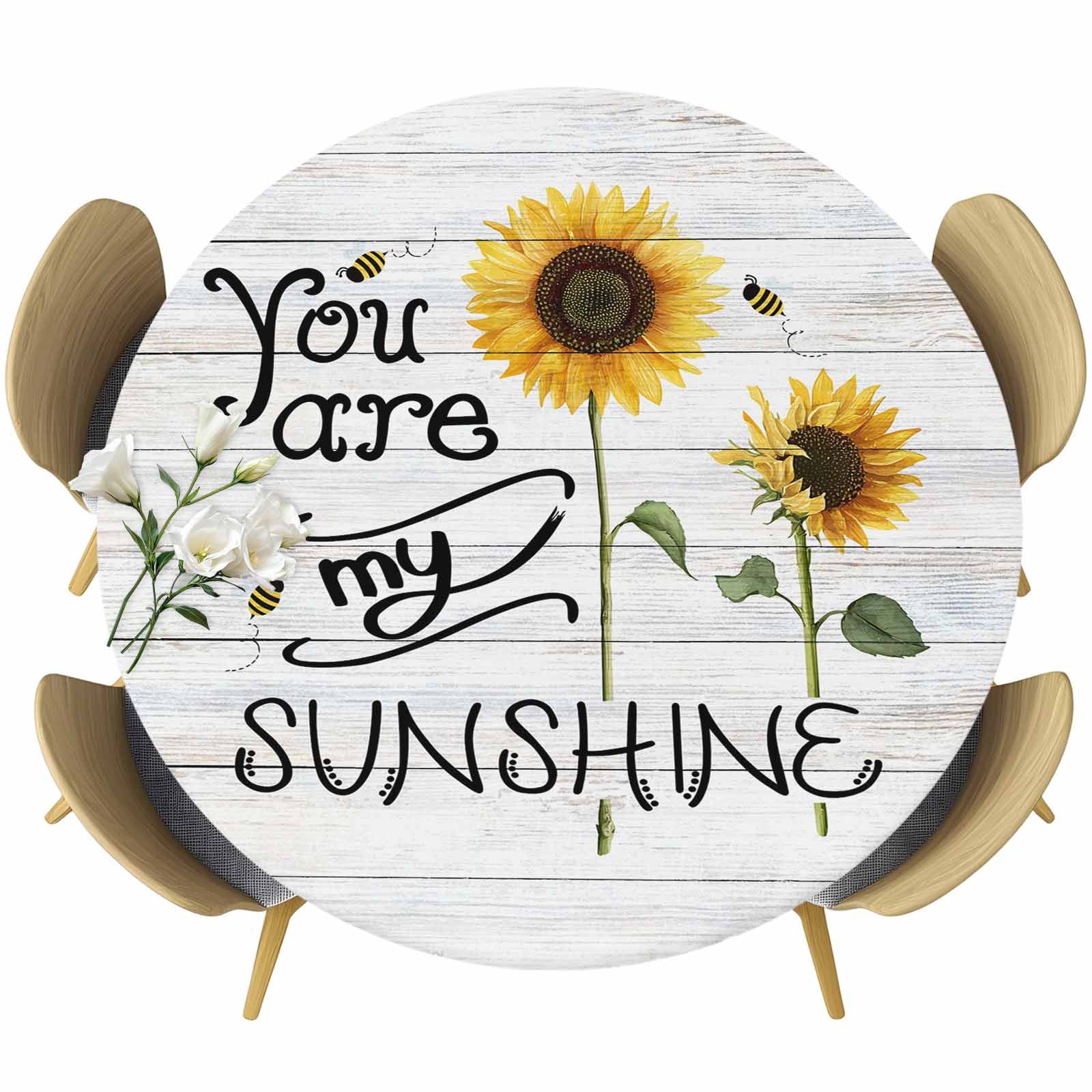 Farmhouses Sunflowers Round Fitted Tablecloth with Elastic Edge, You ...