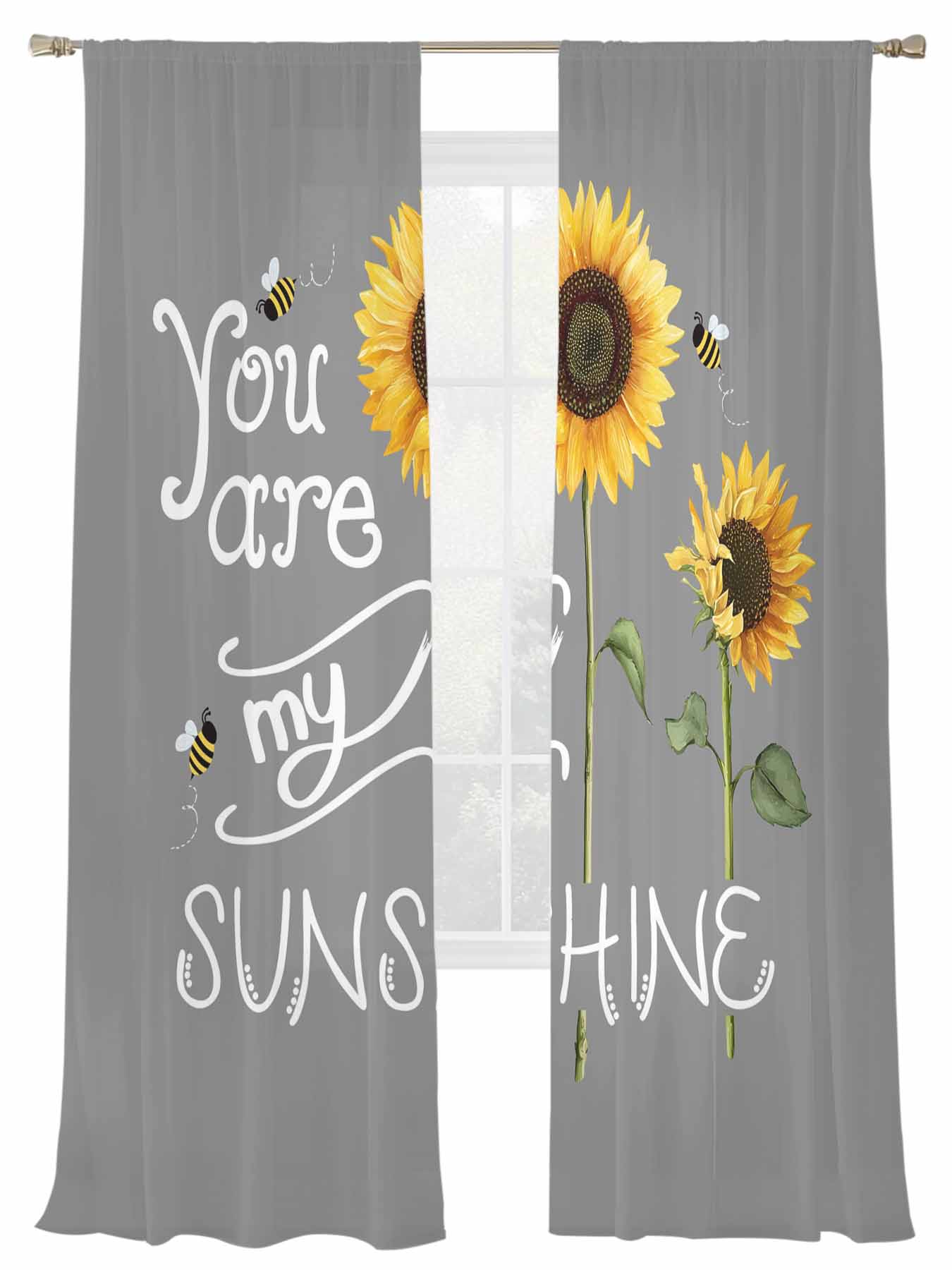 Farmhouses Sunflowers Sheer Curtains 2 Panels Set You Are My Sunshine ...
