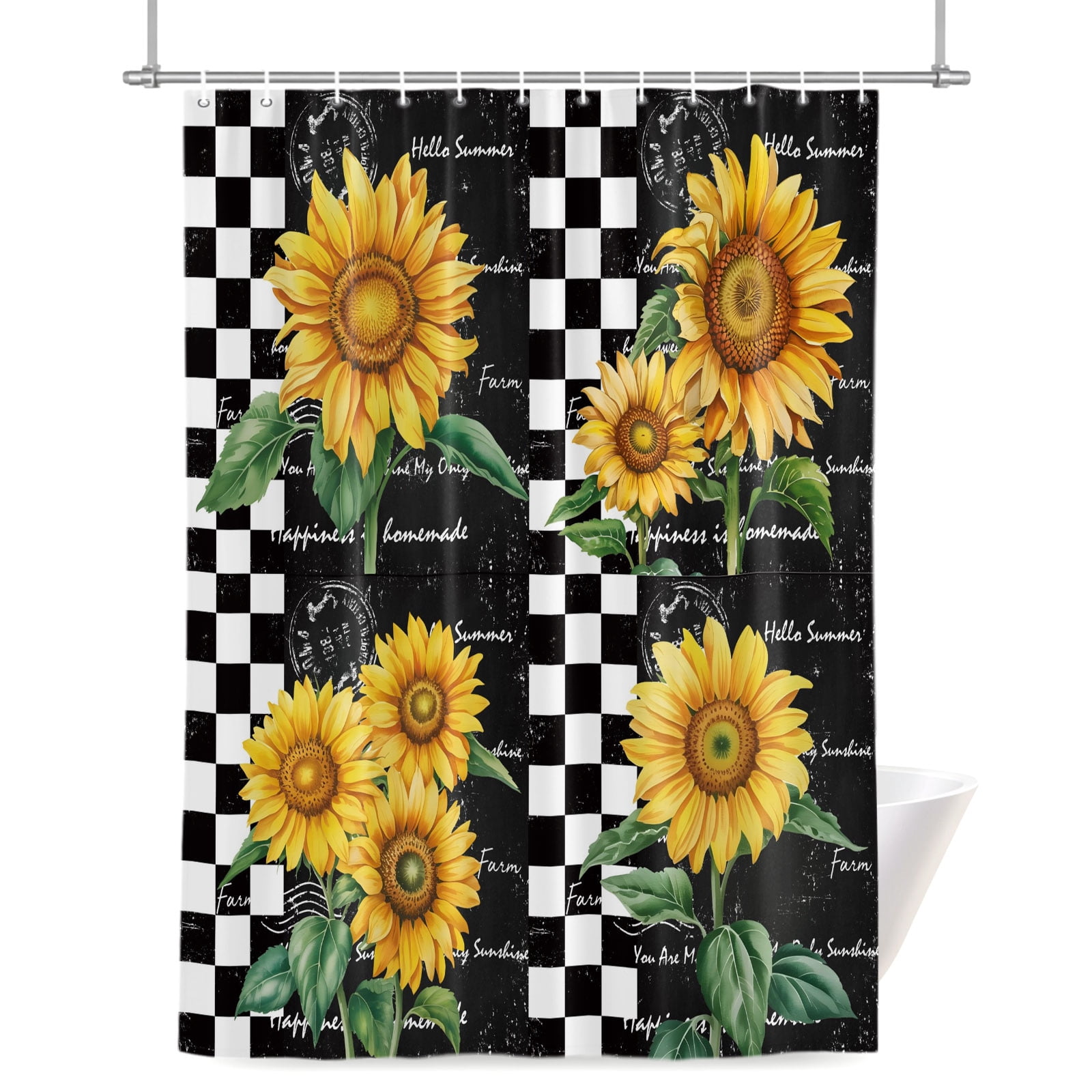 Farmhouses Sunflowers Shower Curtains for Bathroom, Yellow Floral ...