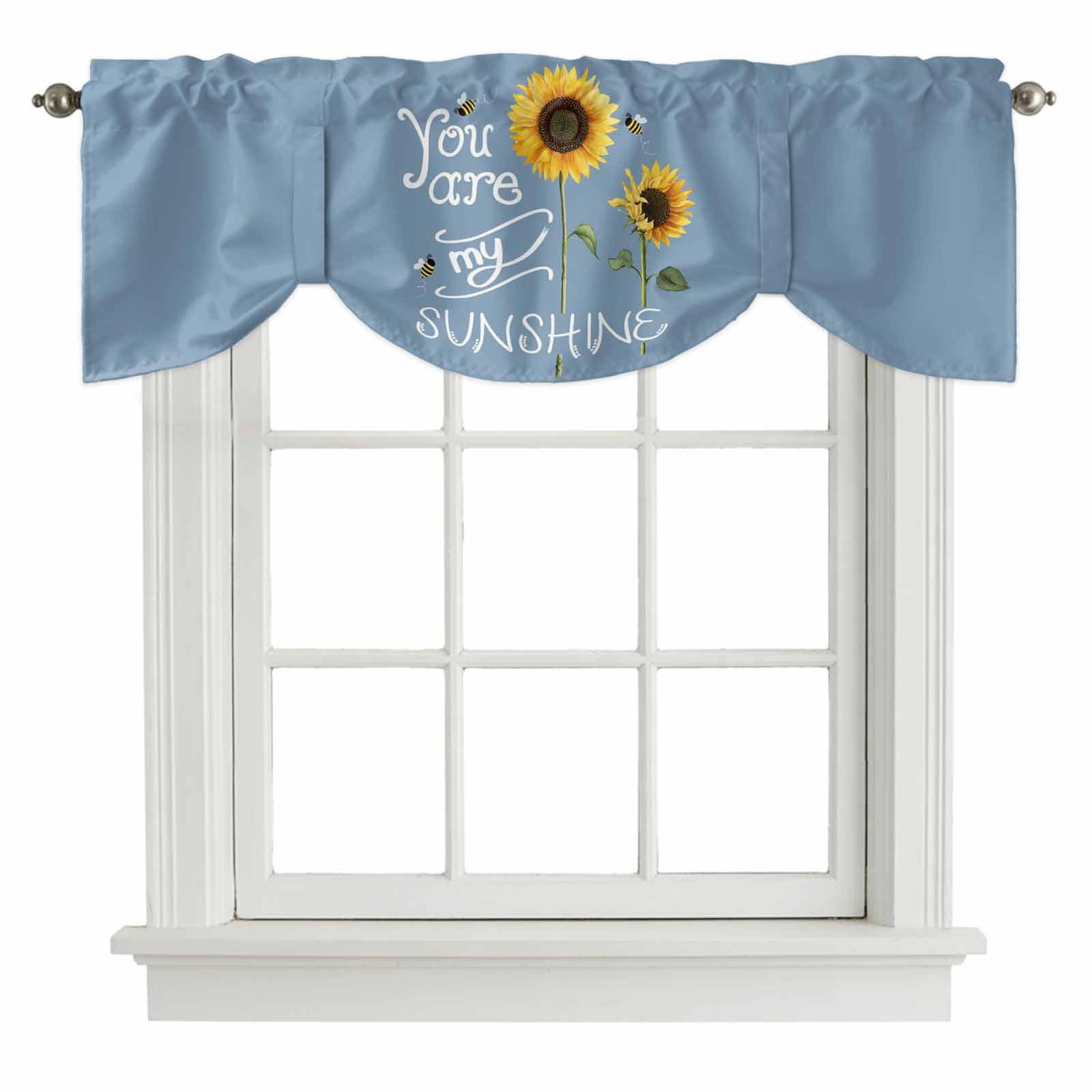 Farmhouses Sunflowers Tie Up Valance Curtains You Are My Sunshine Blue ...