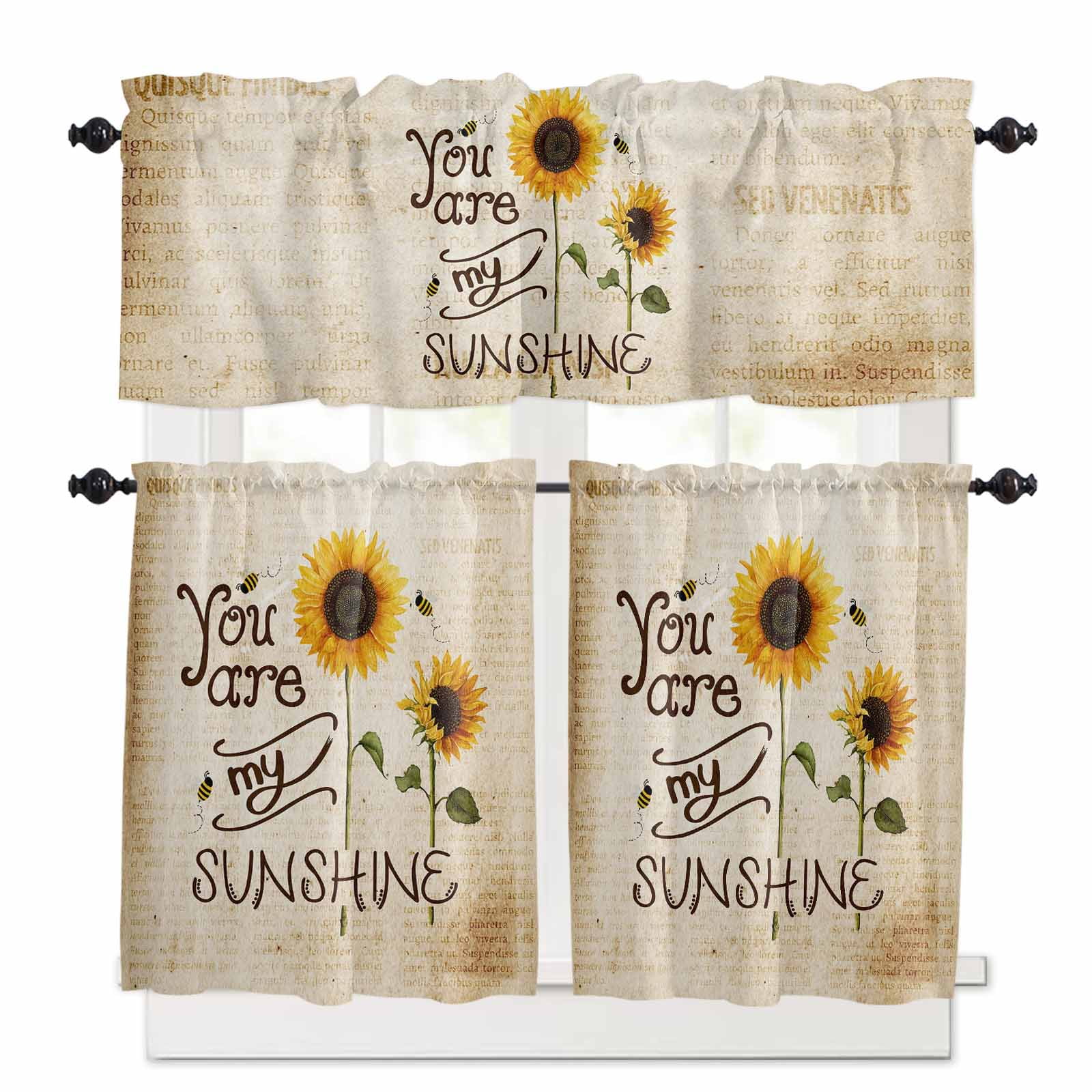Farmhouses Sunflowers Window Curtains Valance Set of 3 You Are My ...