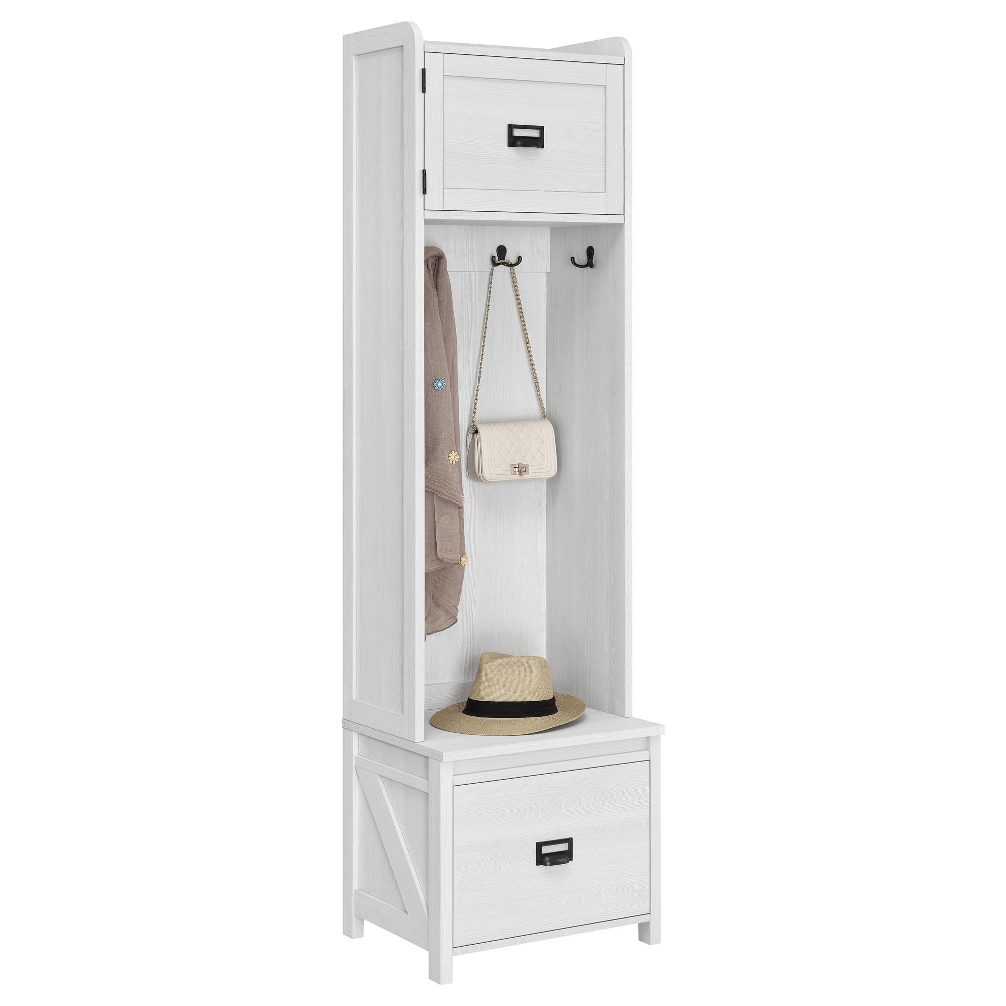 Farmington Entryway Hall Tree with Storage Bench, Ivory Pine - Walmart.com