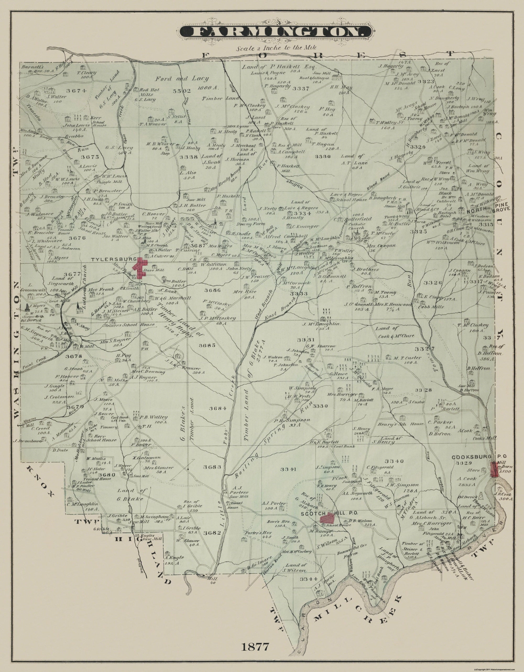 Historic City Map - Farmington Pennsylvania - Caldwell 1877 - 23 x 29.5 ...