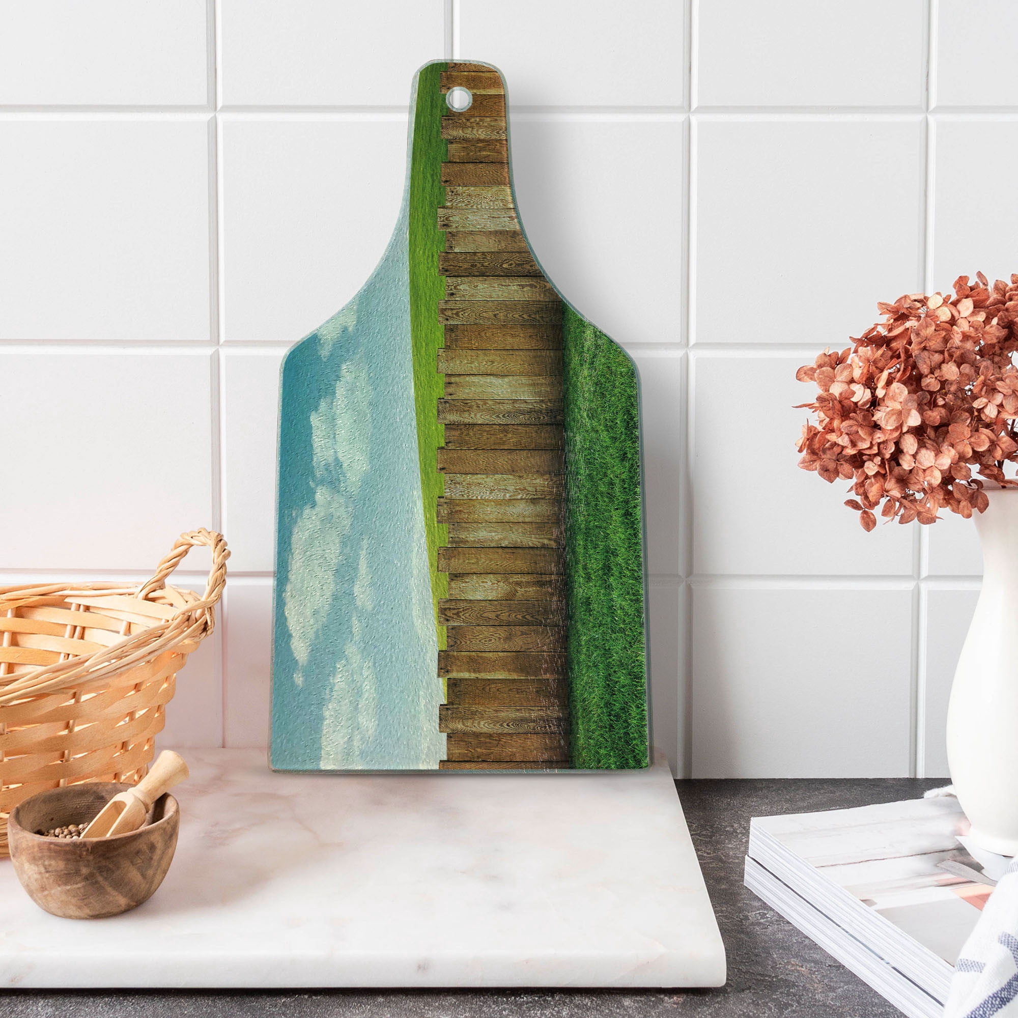 Farmland Cutting Board, Wooden Garden Fence on Grassland Pastoral ...