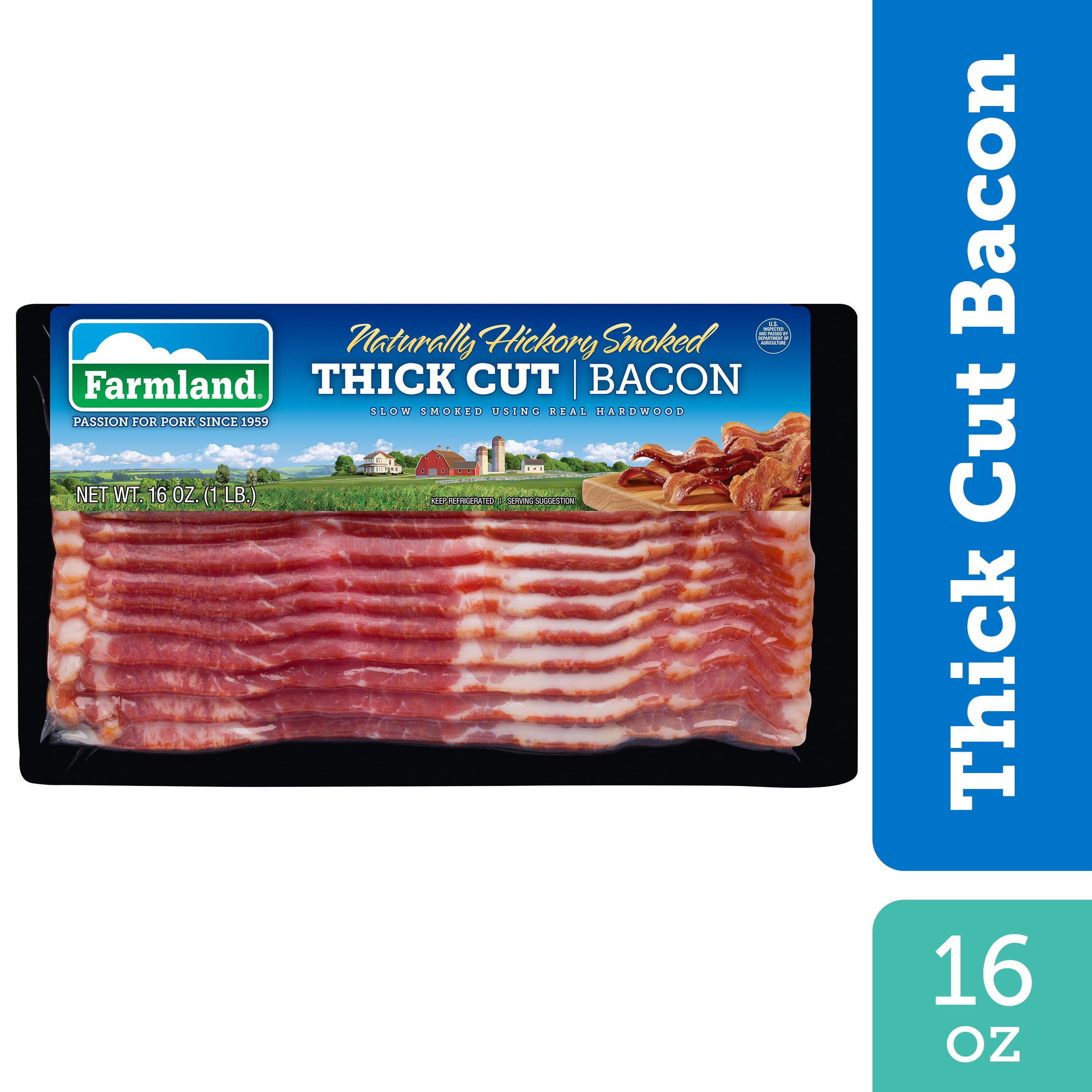 Farmland Naturally Hickory Smoked Thick Cut Bacon, 16 oz, No MSG ...