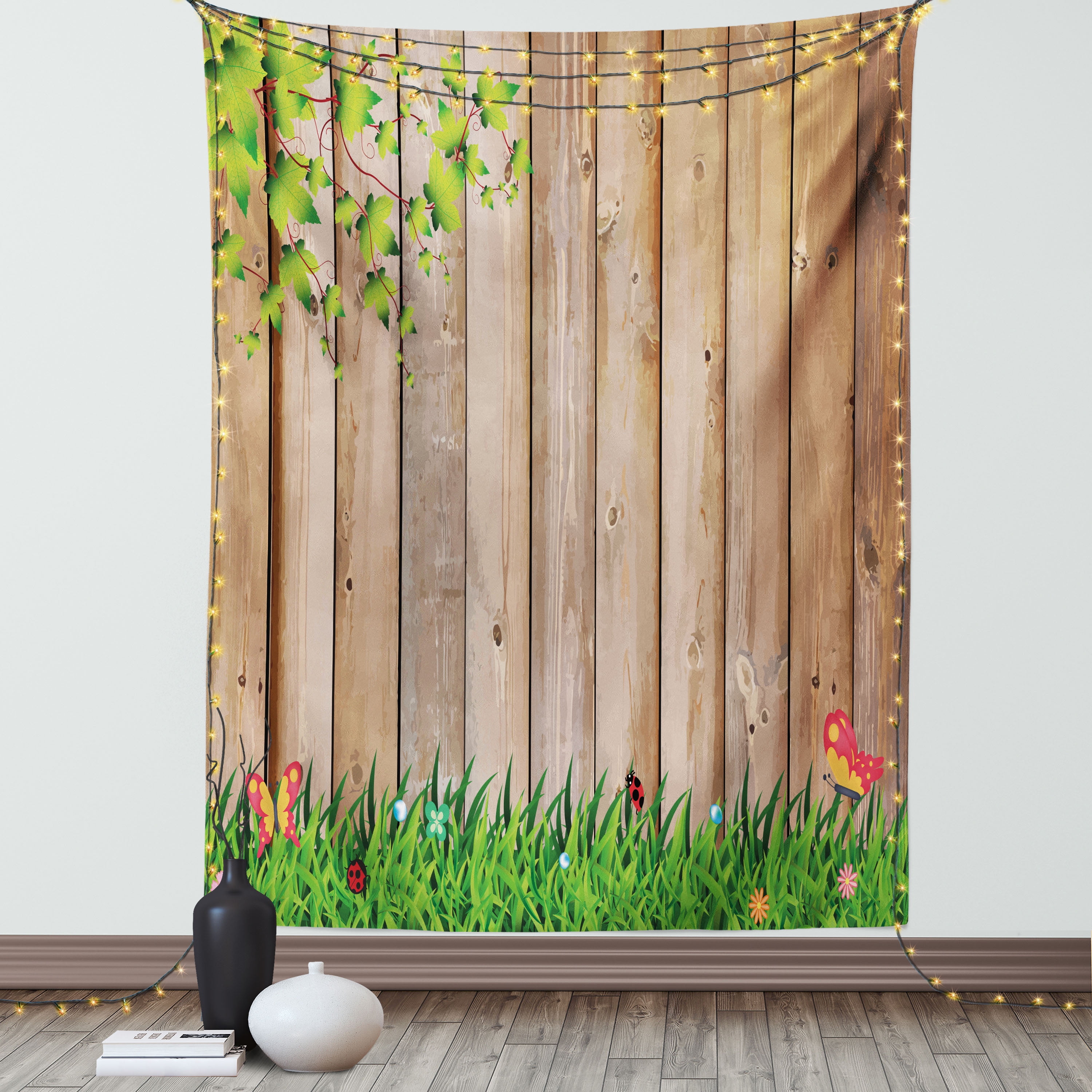 Farmland Tapestry, Fresh Spring Season Jardin with Butterflies and ...