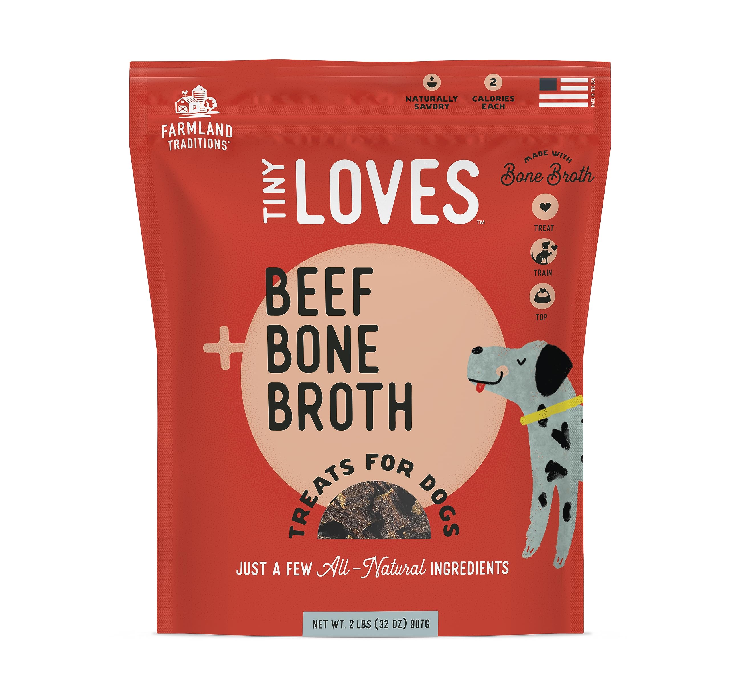 Farmland Traditions Tiny Loves Jerky Trainer Treats for Dogs w/Bone Broth (Beef, 32 oz.) C25 ...