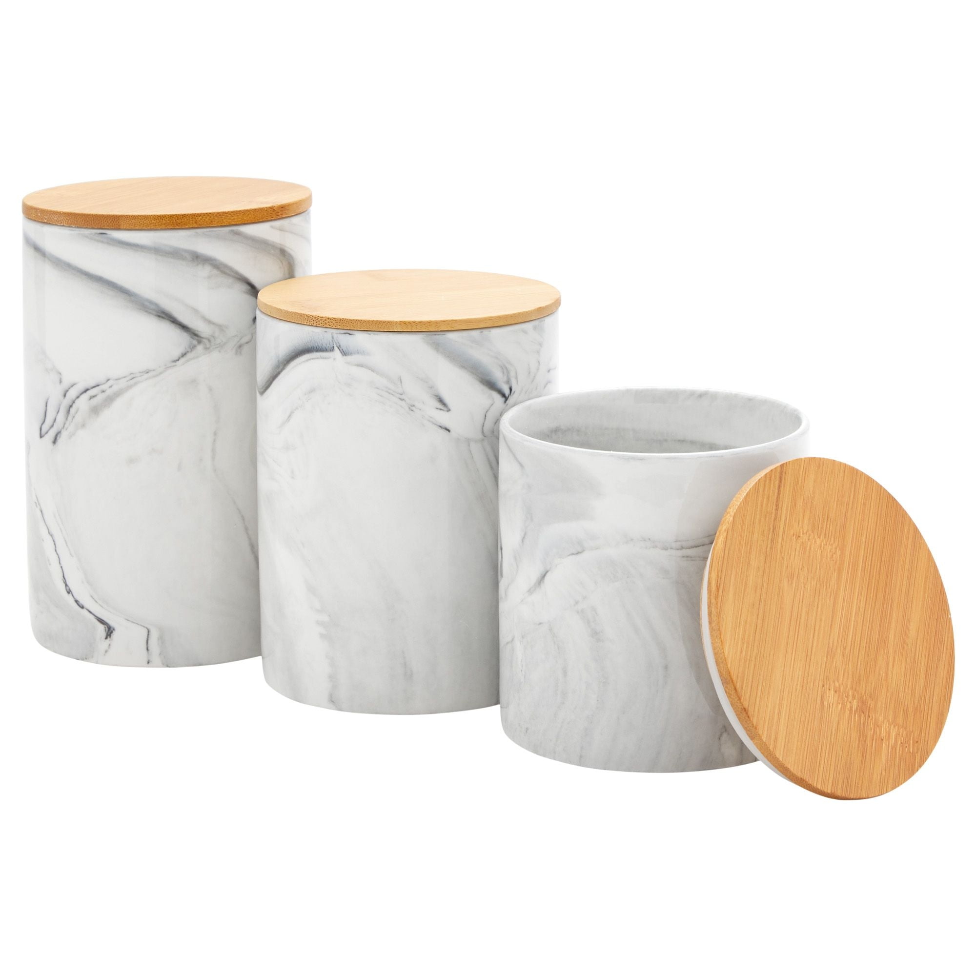Farmlyn Creek 3-Piece Marble Canisters, Airtight Bamboo Lids, Ceramic ...