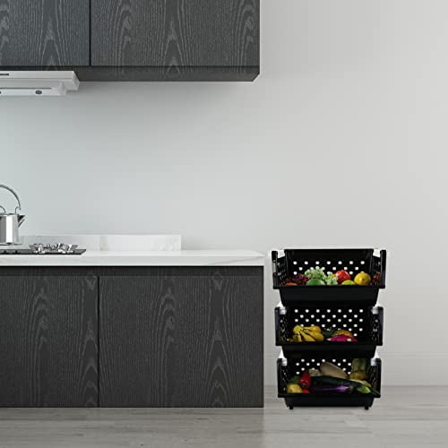 Farmoon 3 Pack Plastic Stackable Organizer Basket, Kitchen Stacking ...
