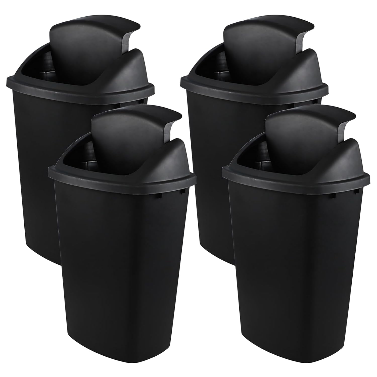Farmoon 4 Pack 13 Gallon Swing Top Lid Garbage Cans, Black Plastic ...