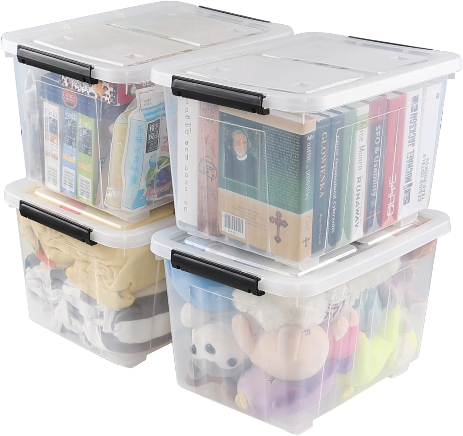 Farmoon 4 Pack 30 Quart Plastic Latching Storage Box Bin with Wheels ...