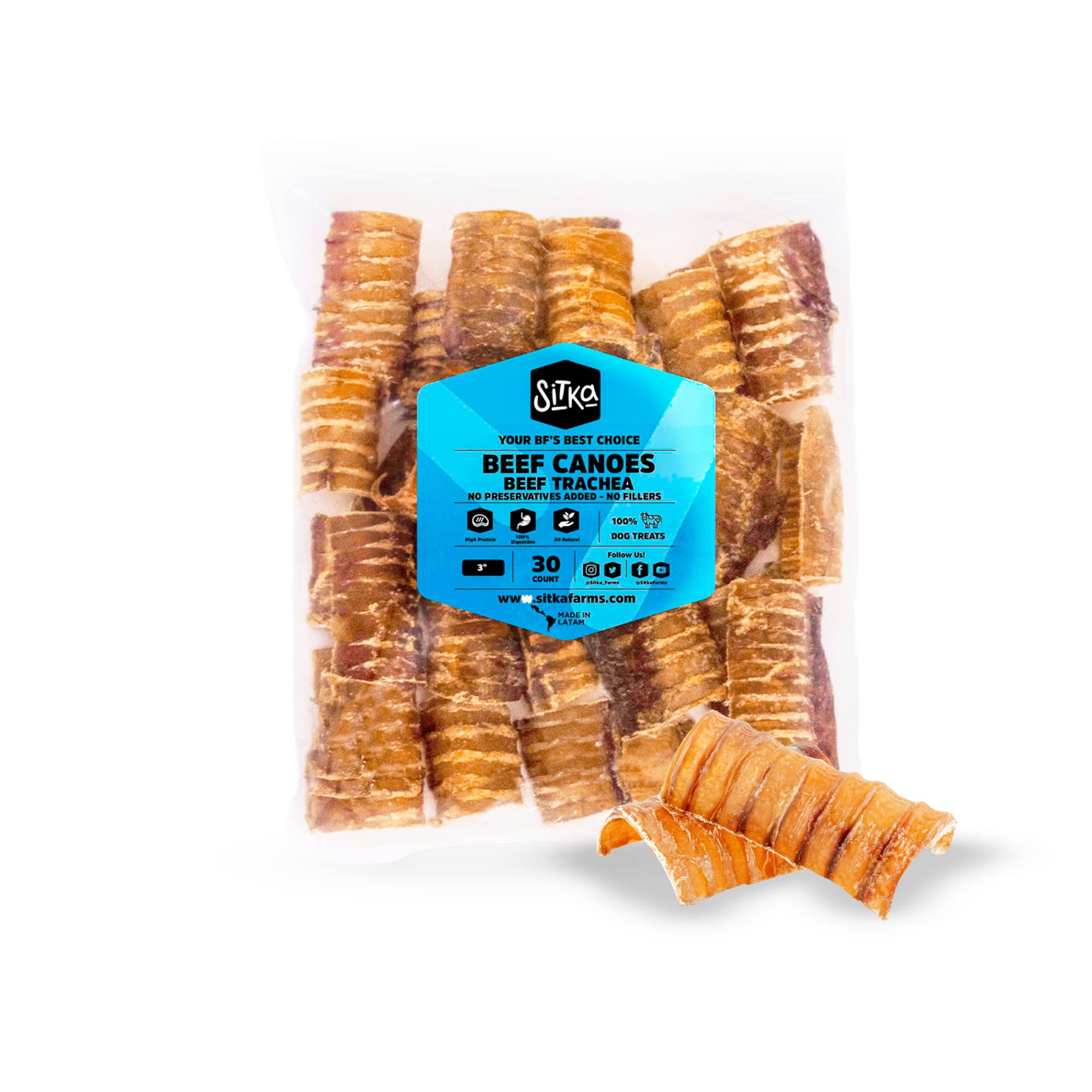 Farms Beef Trachea Canoes 3" Split Trachea - 30 Count - 100% Natural ...