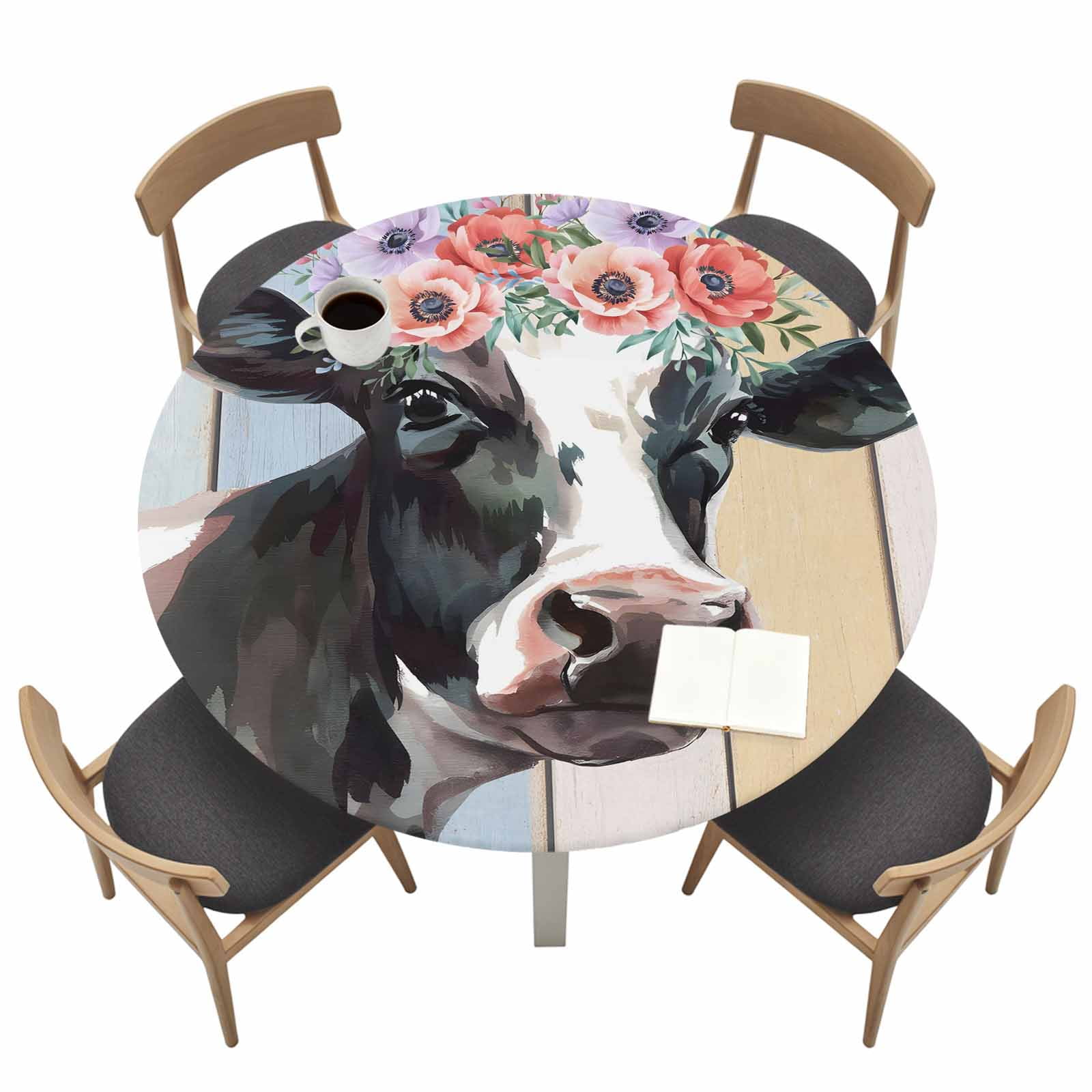 Farms Cows Round Fitted Tablecloth with Elastic Edge Red Pink Purple ...