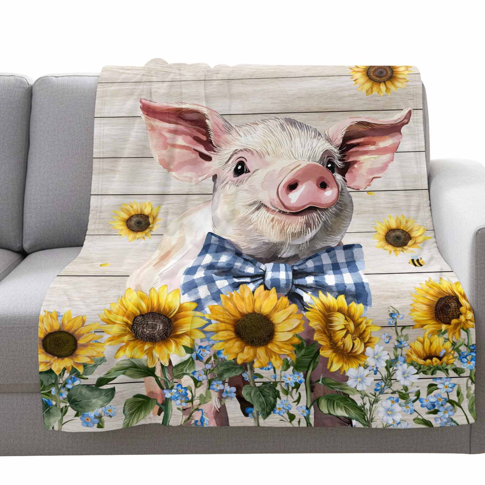 Farms Cute Pigs Fleece Throw Blanket Lightweight Sunflower Beige Wood ...