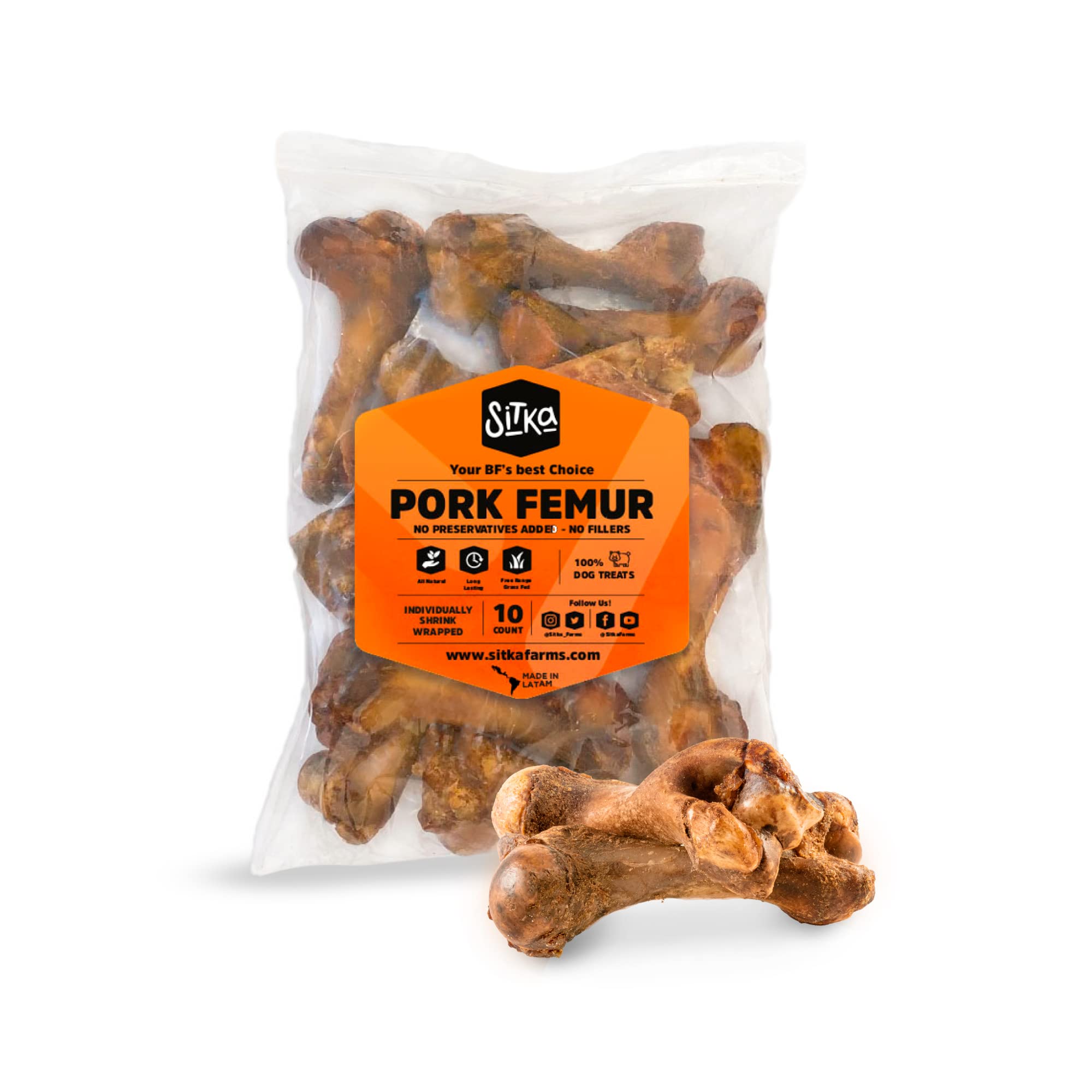 Farms Pork Femur Premium Dog Bones - 10 Count - Real Smoked Meaty Bones ...