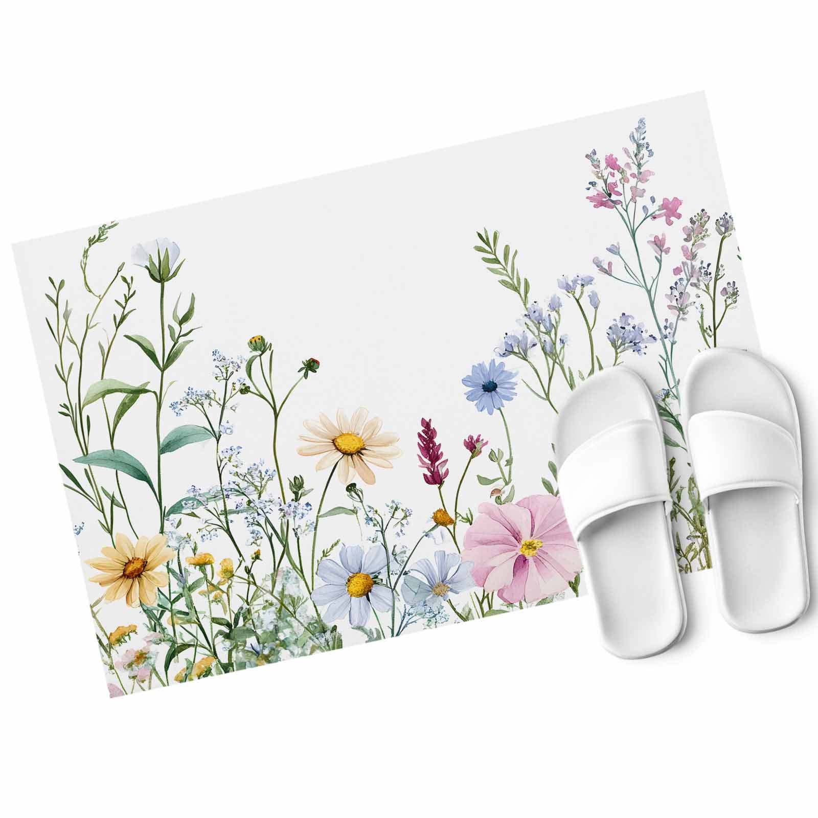 Farms Wildflowers Door Mat Herbs Countryside Watercolor Floral Leaf Non ...