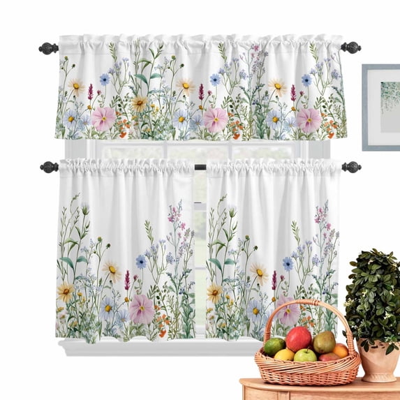 Farms Wildflowers Kitchen Curtains Valances 3 Piece Set, Herbs ...
