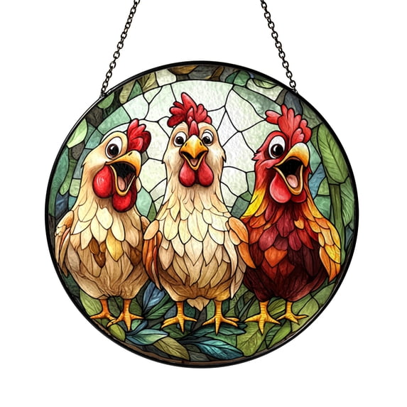 Farmyard Chicken Design Stained Glass Window Hanging - Walmart.com