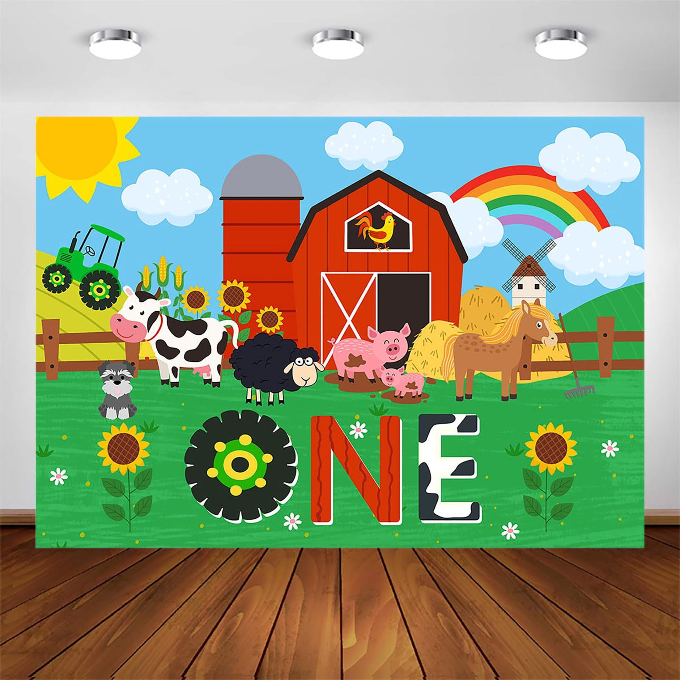 Farmyard Fiesta Birthday Backdrop - Barnyard Bash 1st Birthday Party ...