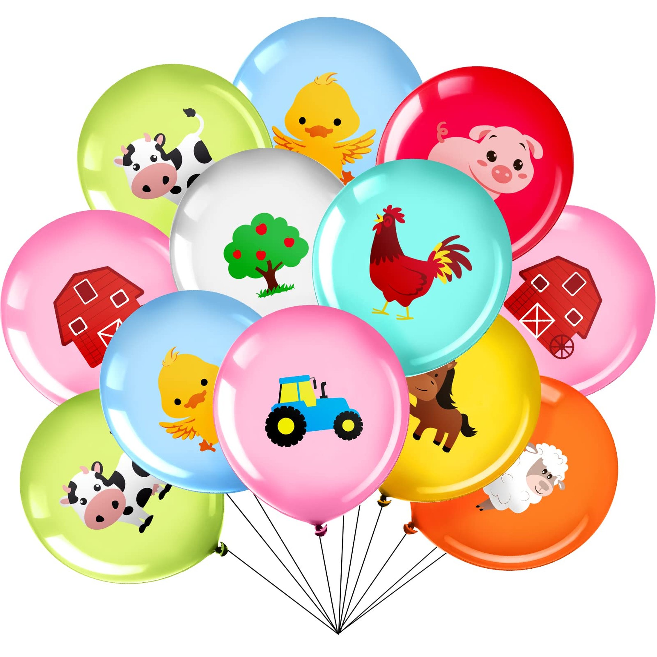 Farmyard Fun Balloon Set - 36-Piece Farm Animal Latex Balloons for Kids ...