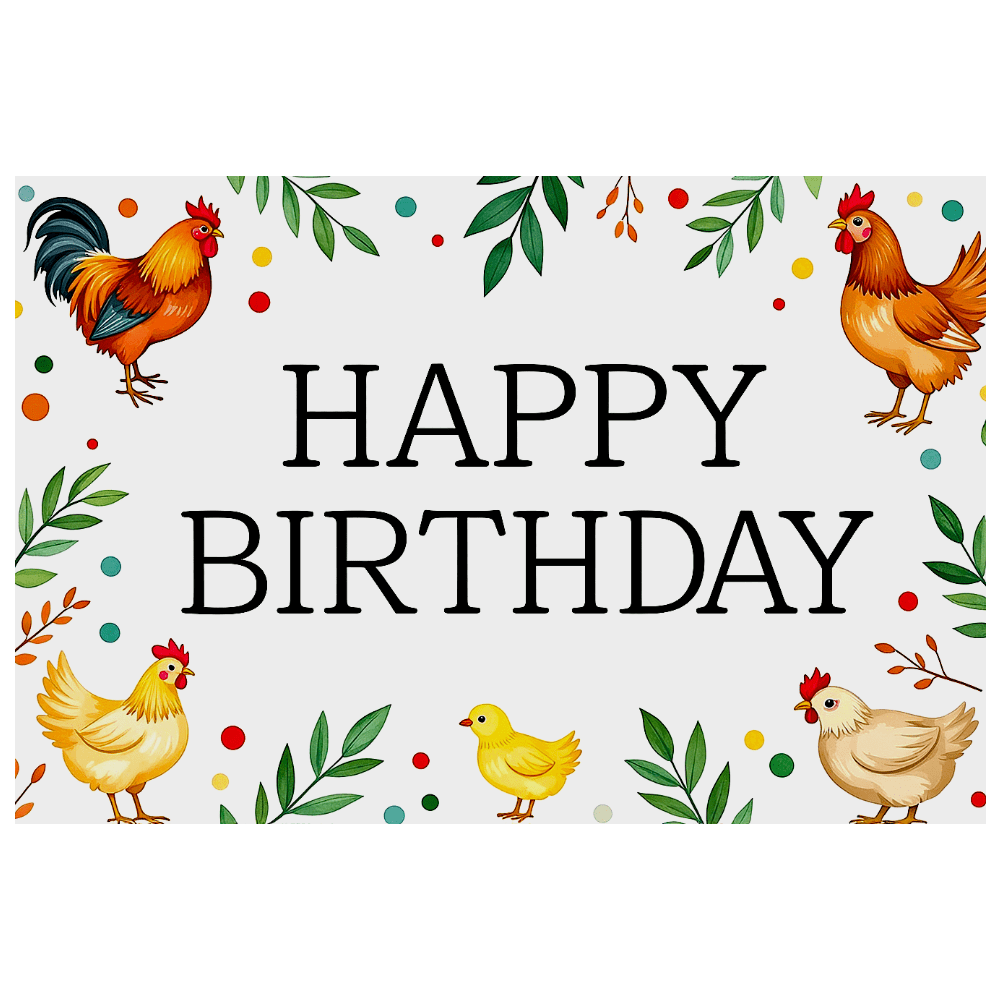 Farmyard Themed Happy Birthday Banner with Chickens Leaves and Dots ...