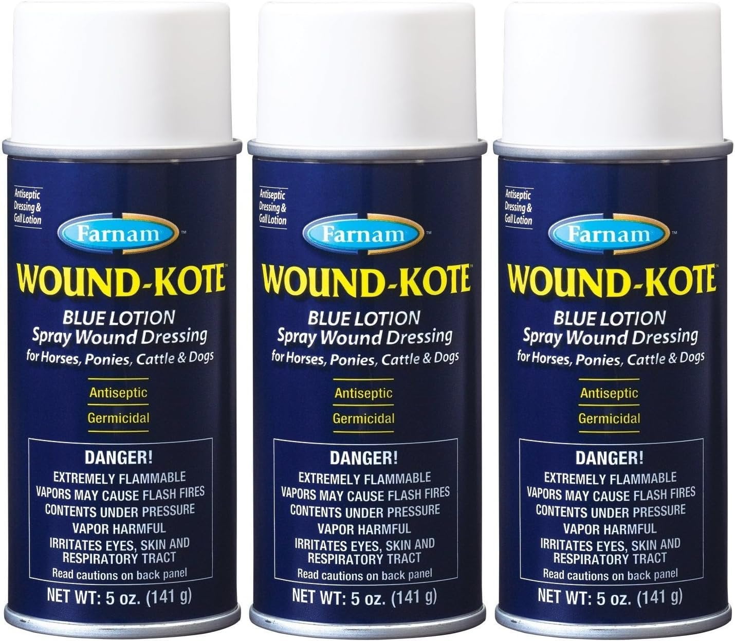 Farnam 3 Pack of Wound-Kote, 5 Ounces each, Blue Lotion Spray Wound ...