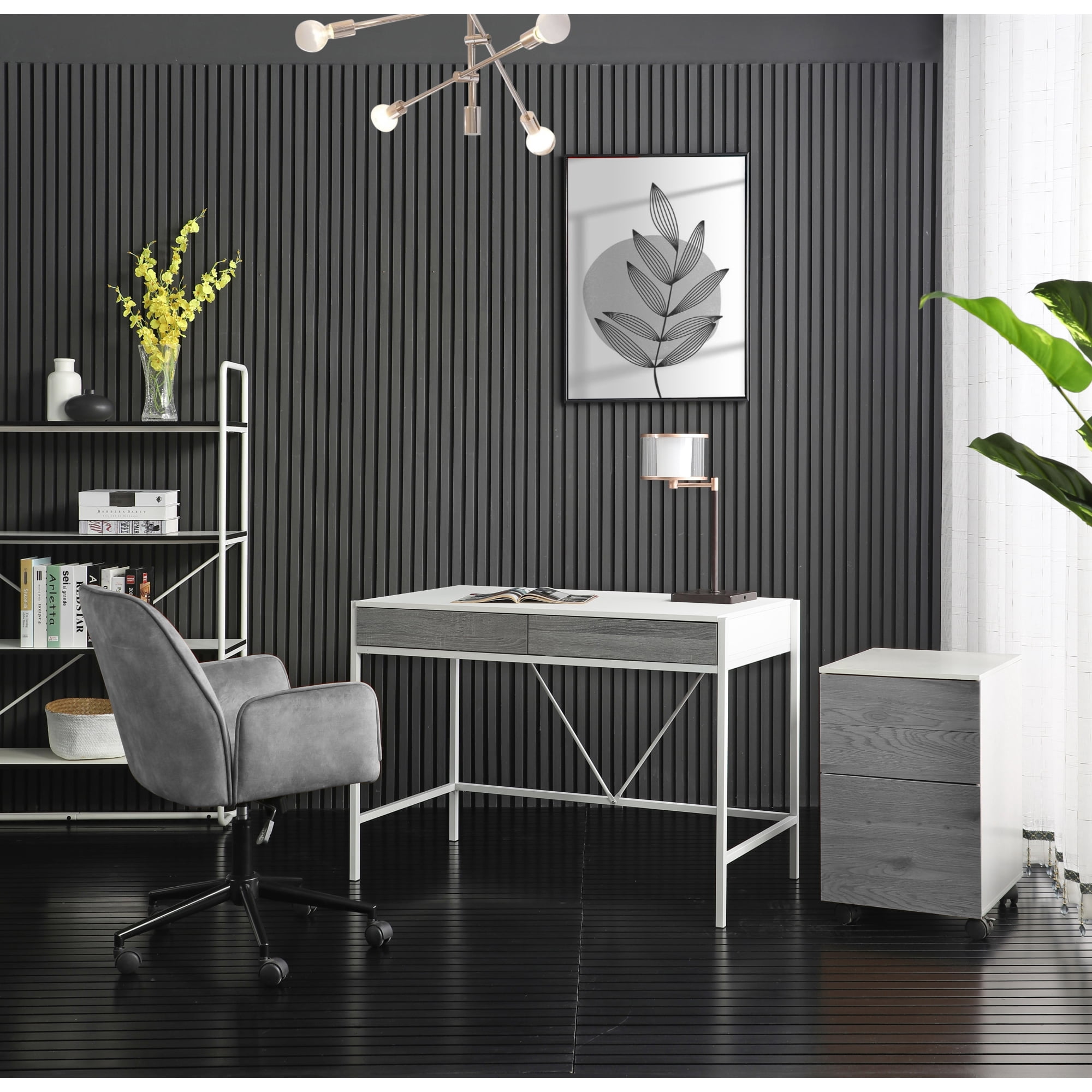 Farrah Rectangular MDF Desk with 2 Storage Drawers, White/Grey ...