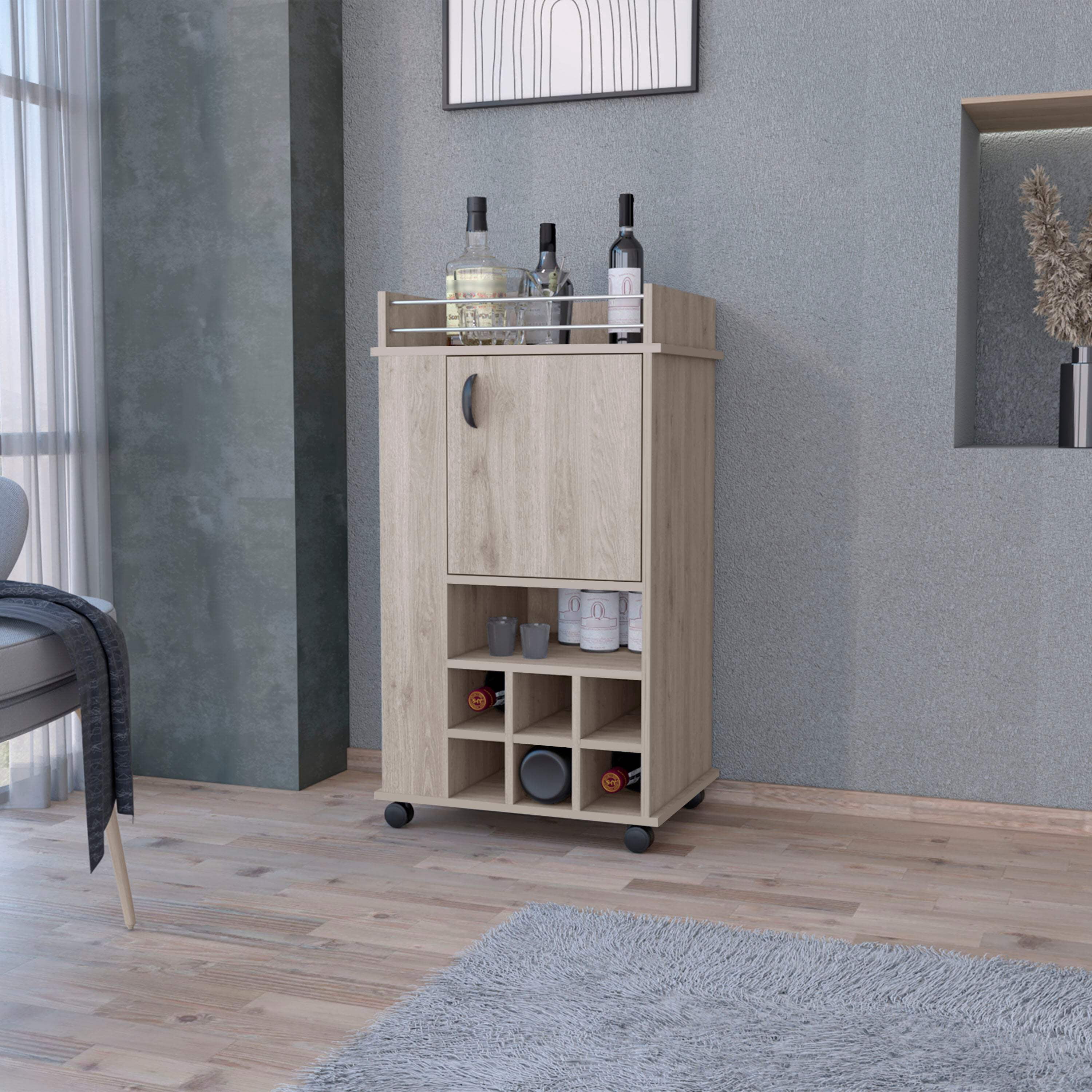 Farson Bar Cart With 2 Side Shelf, 6 Built In Wine Rack And Casters ...