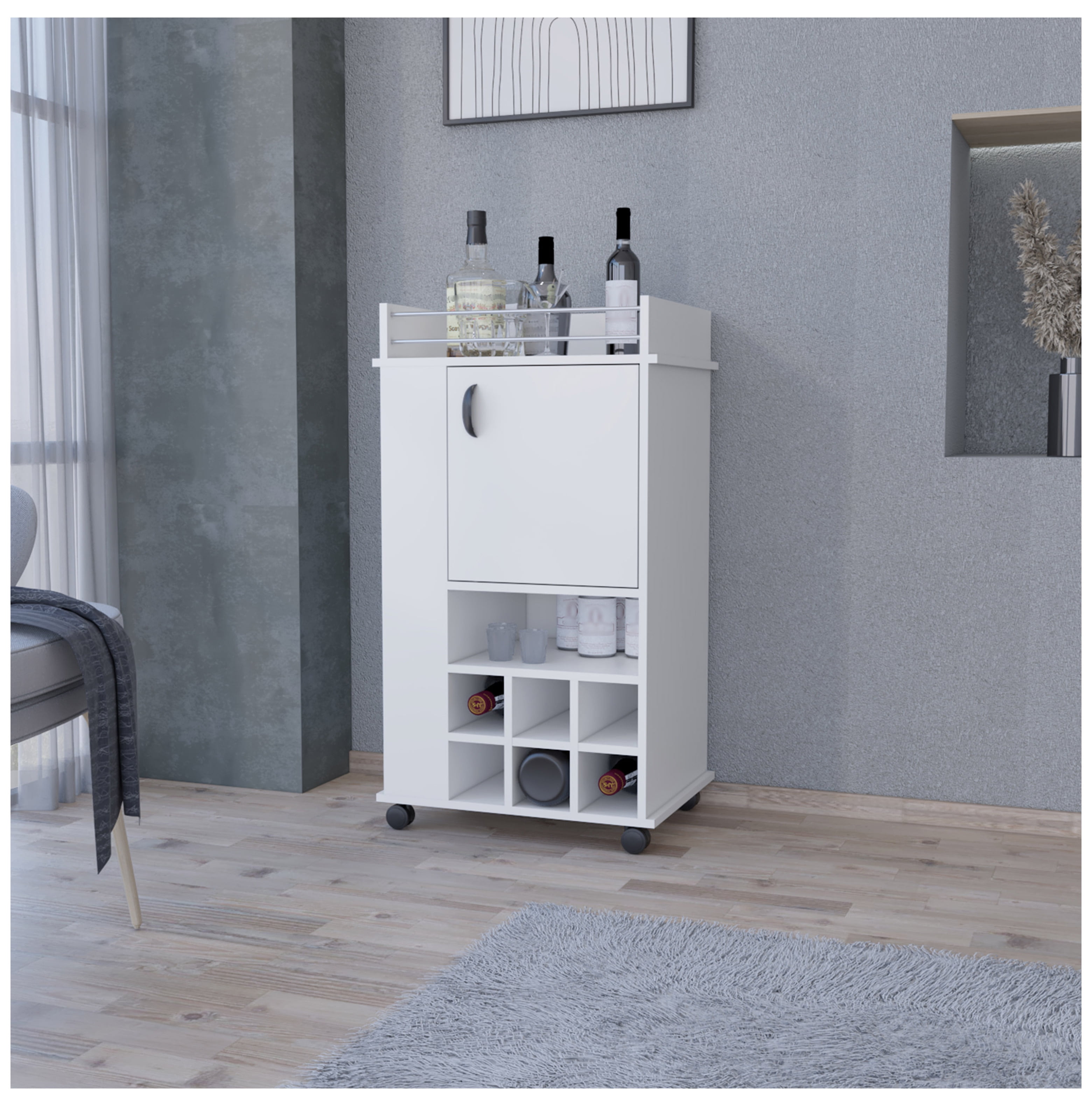 Farson Bar Cart with 2-Side Shelf, 6-Built In Wine Rack and Casters ...