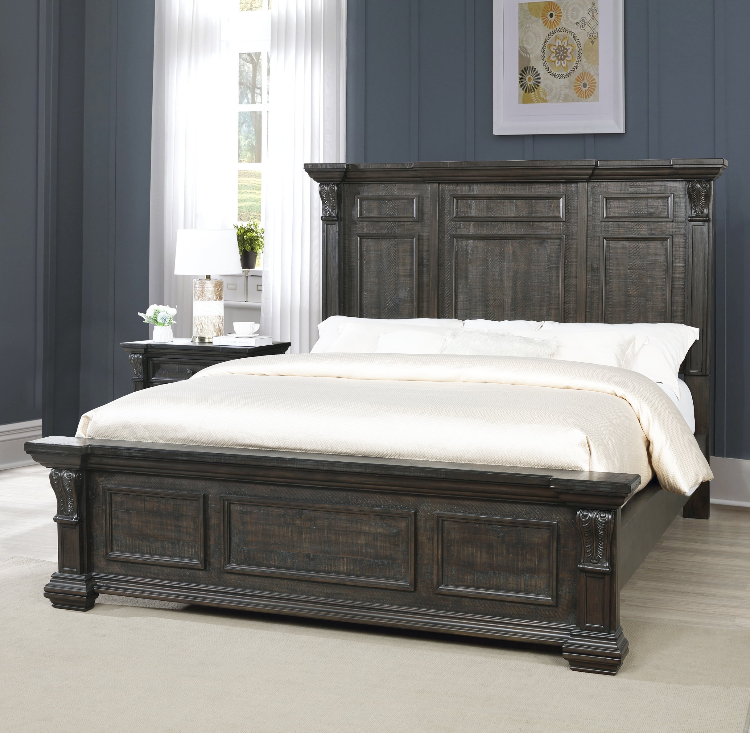 Free Shipping! Roundhill Furniture Queen Panel Bed Solid Pine Rustic ...
