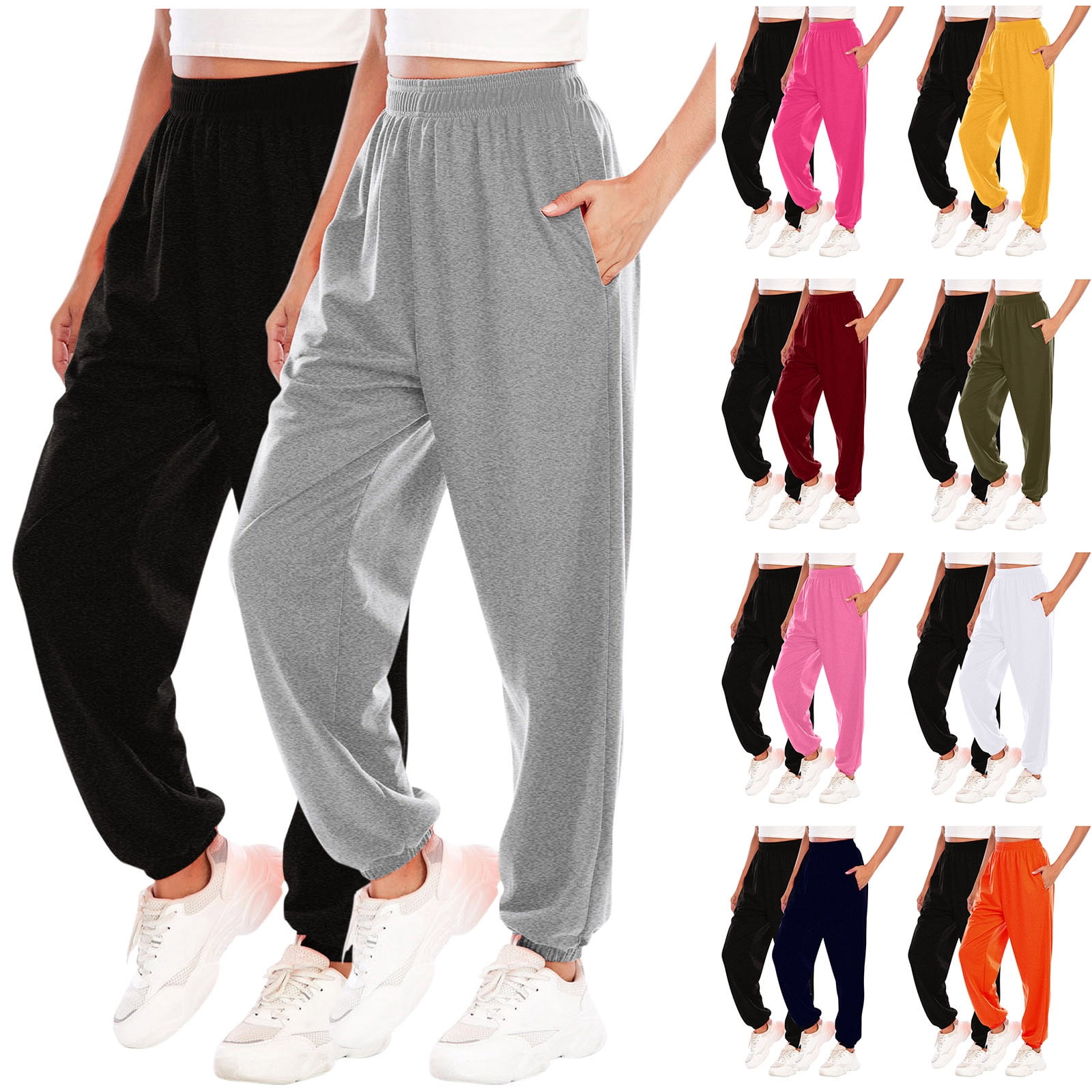 Fartey 2 Pack High Waisted Sweatpants for Women Casual Cinch Bottom ...