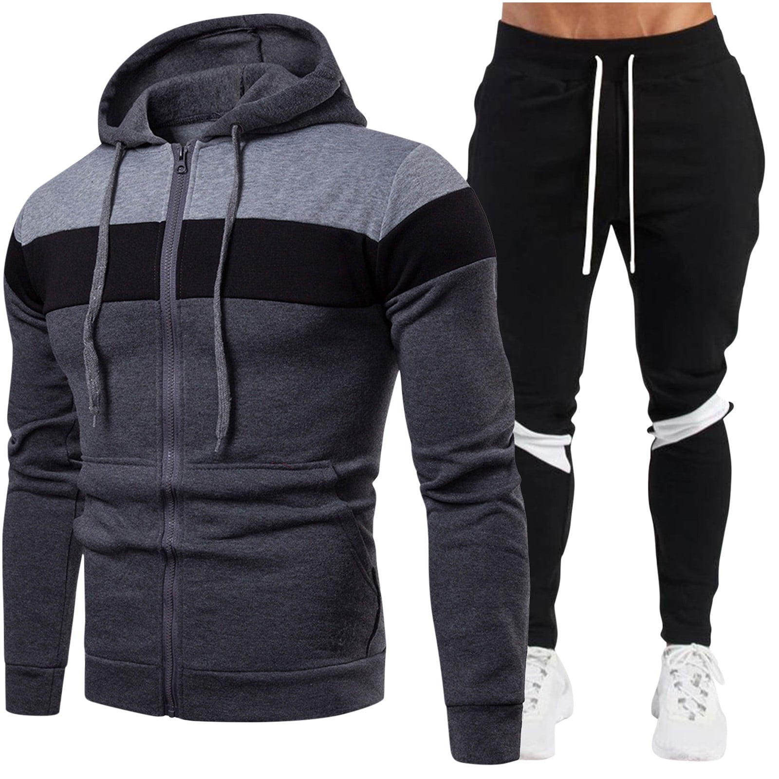 Fartey 2 Piece Men's Tracksuit Set Fashion Colorblock Jogging Suits ...