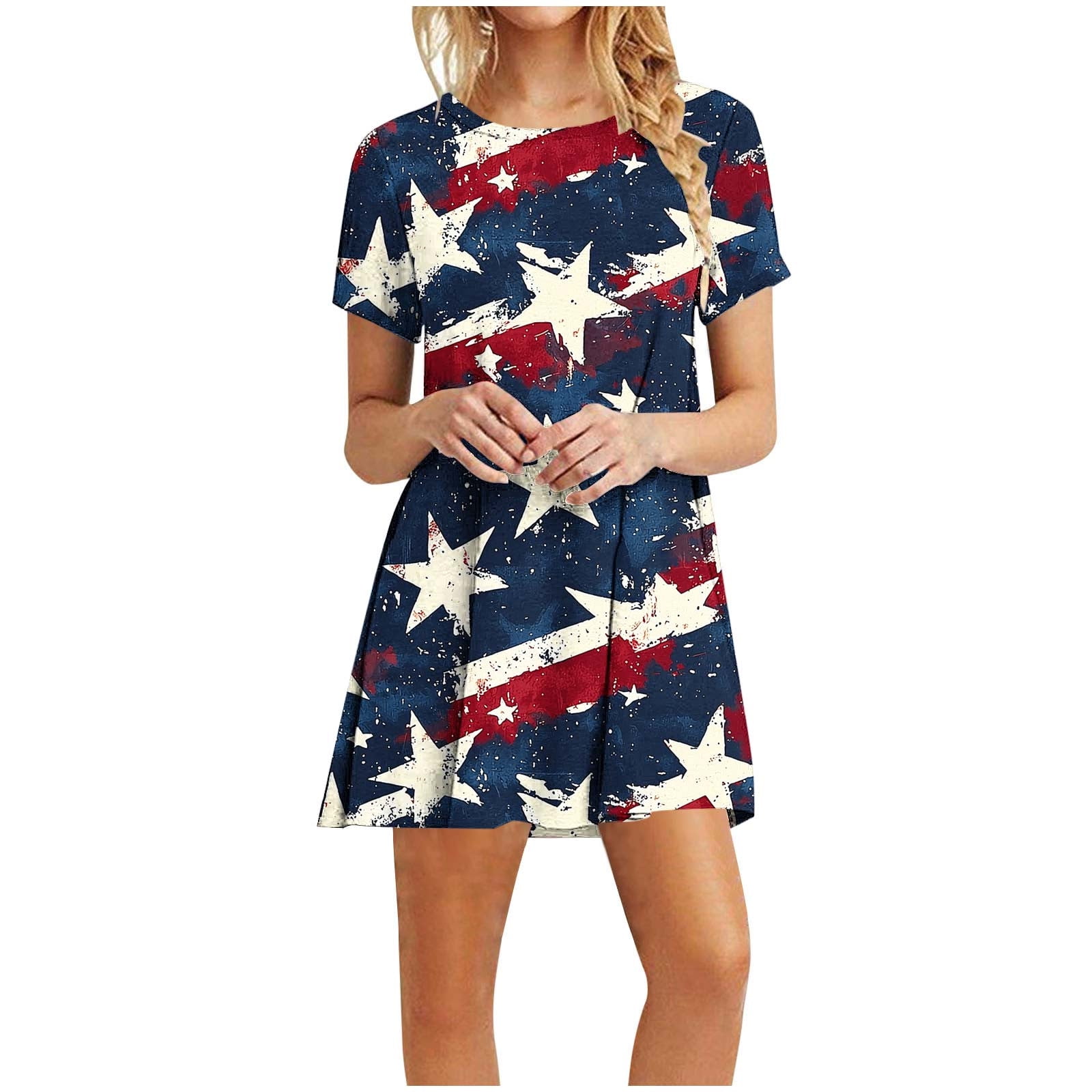 Fartey 4th of July Short Sleeve Mini Dresses for Women Trendy Stars ...